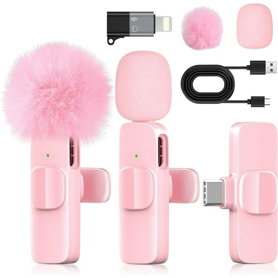 Pink Mini Wireless Microphone for iPhone & Android, Lavalier Microphone ...