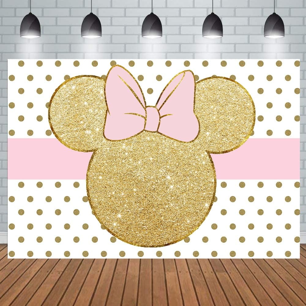 Pink Minnie Mouse Backdrop Baby Cartoon Dot Princess Girls Birthday ...