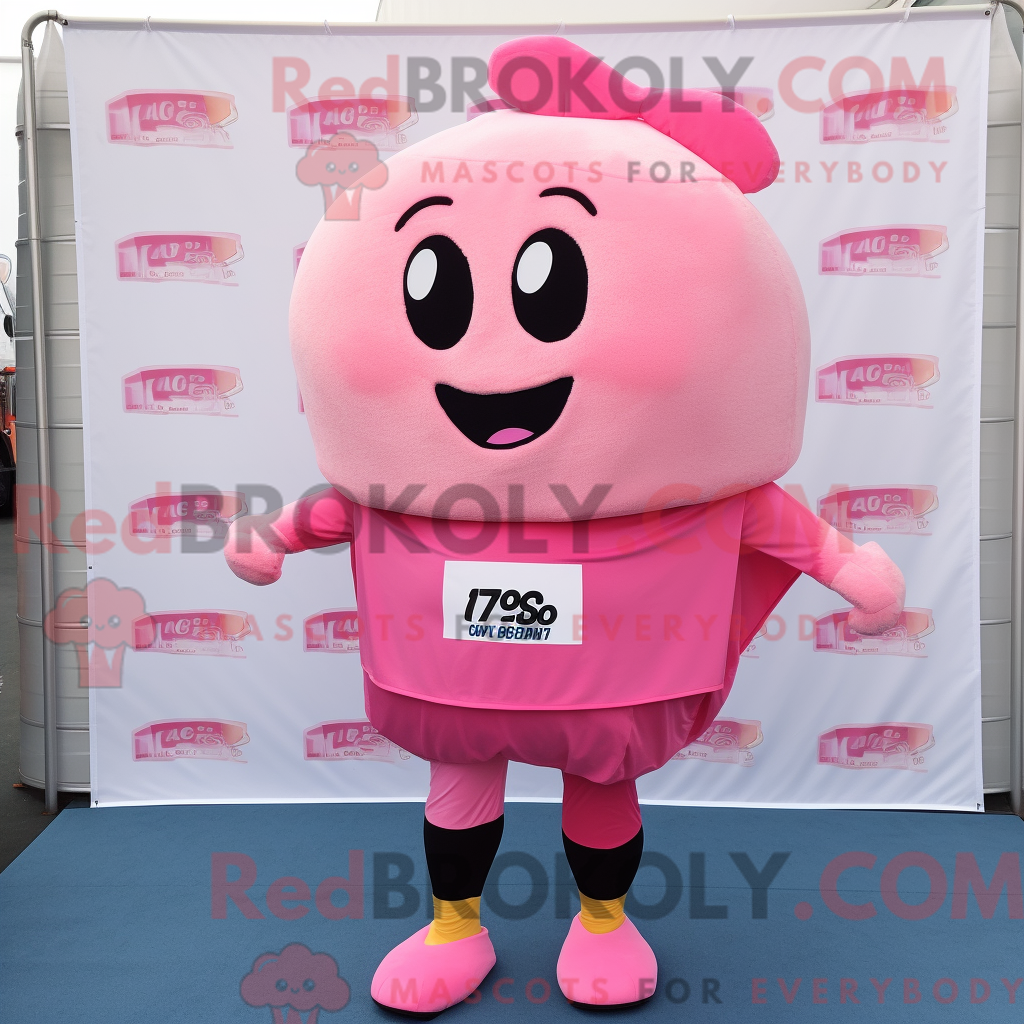 Pink Miso Soup REDBROKOLY mascot costume character dressed with a ...