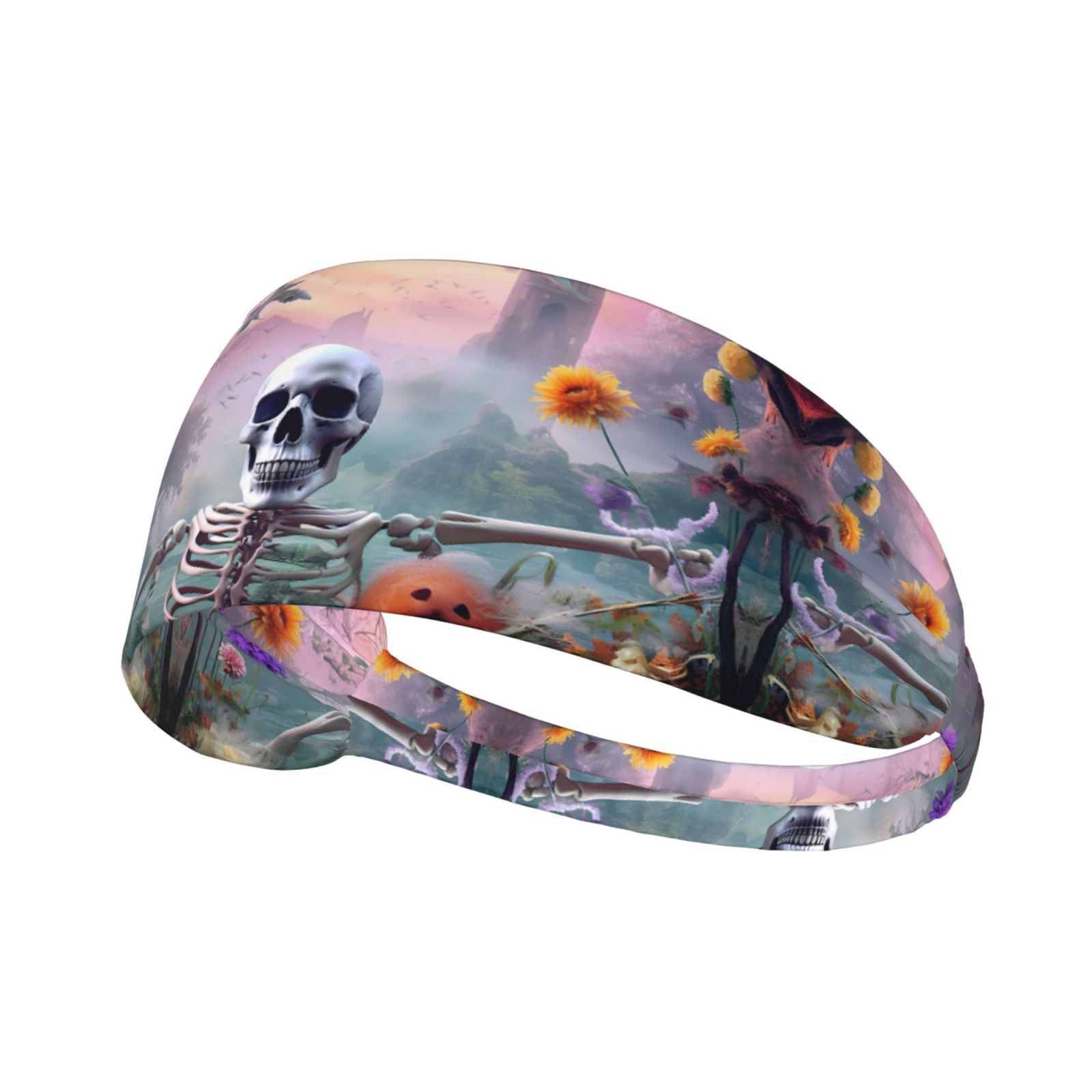 Pink Mist Sunflower Skull Sweat Band Sports Headbands for Men & Women ...