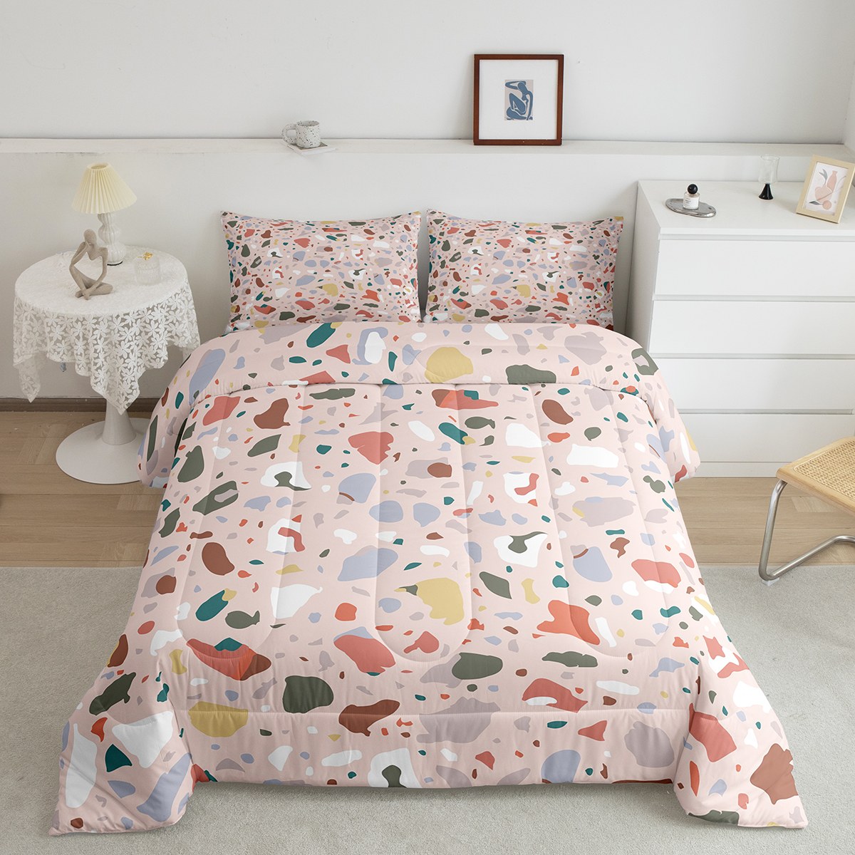 Pink Modern Art Bedding Twin for Girls Women Girly Marble Comforter Set ...