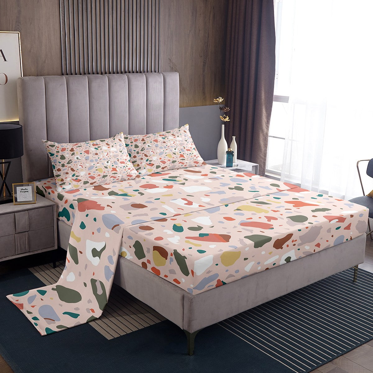 Pink Modern Art King Sheet Set Women Girly Marble Sheets, Rainbow ...