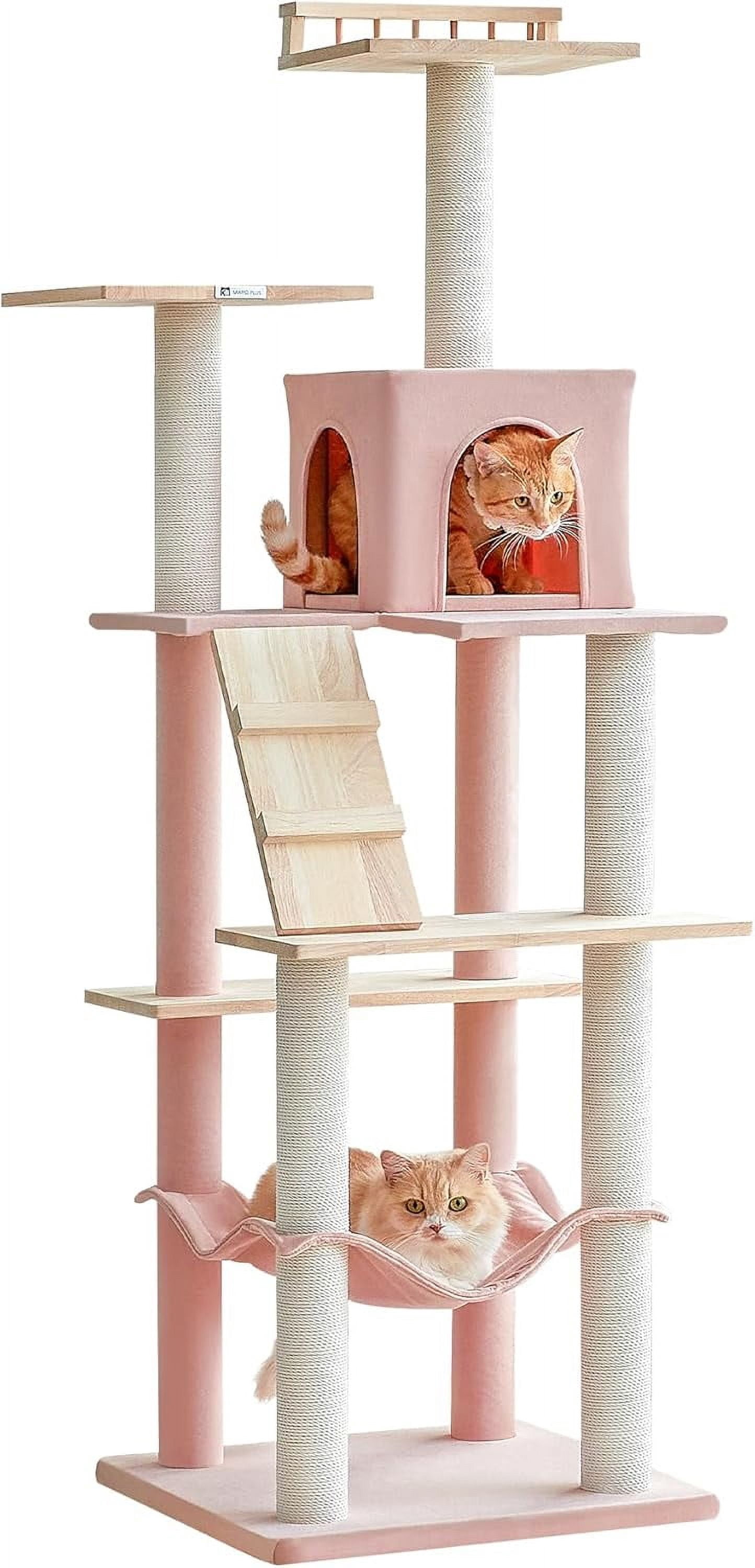 Pink Modern Cat Tree for Indoor Cats, 63.8-Inch Multi-Level Tall Cat ...