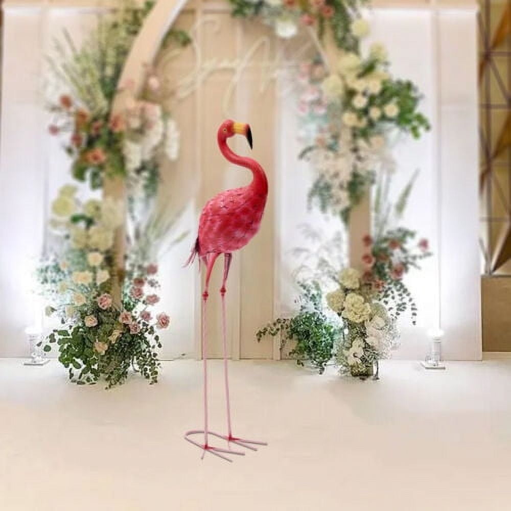 Pink Modern Freestanding Metal Flamingo Garden Statues Large Bird ...