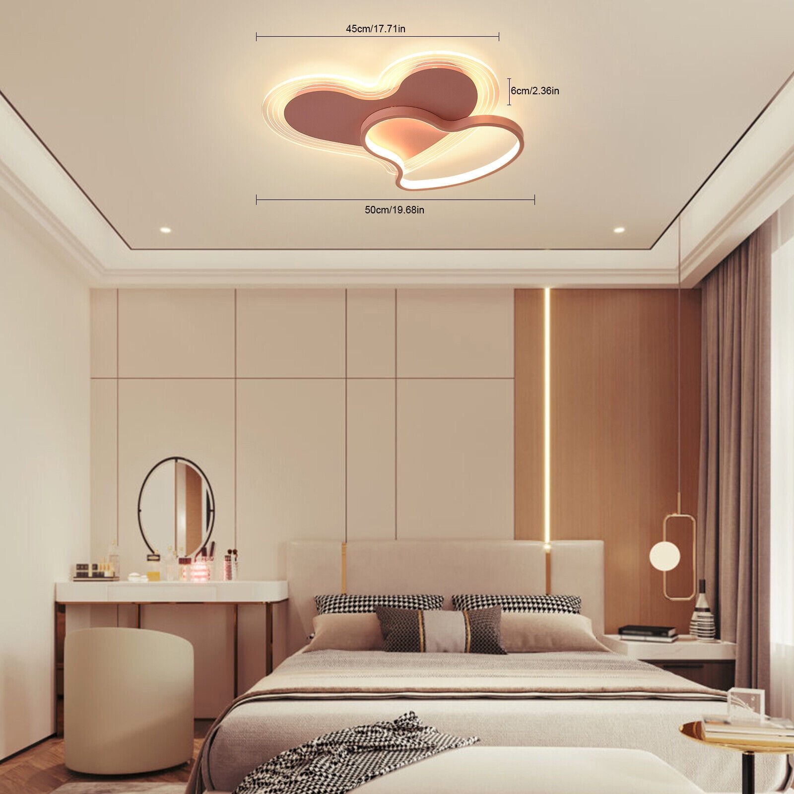 Pink Modern LED Acrylic Heart-Shaped Ceiling Light Fixture Romantic ...