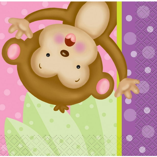 Pink Monkey Baby Shower Cocktail Napkins, 16ct - Walmart.com