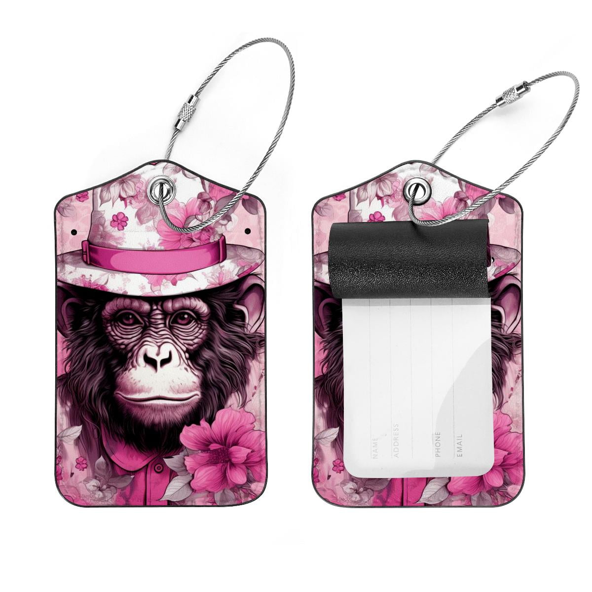 Pink Monkey Gorilla 2 Pack Luggage Tags Suitcases PU Leather Travel Bag ...