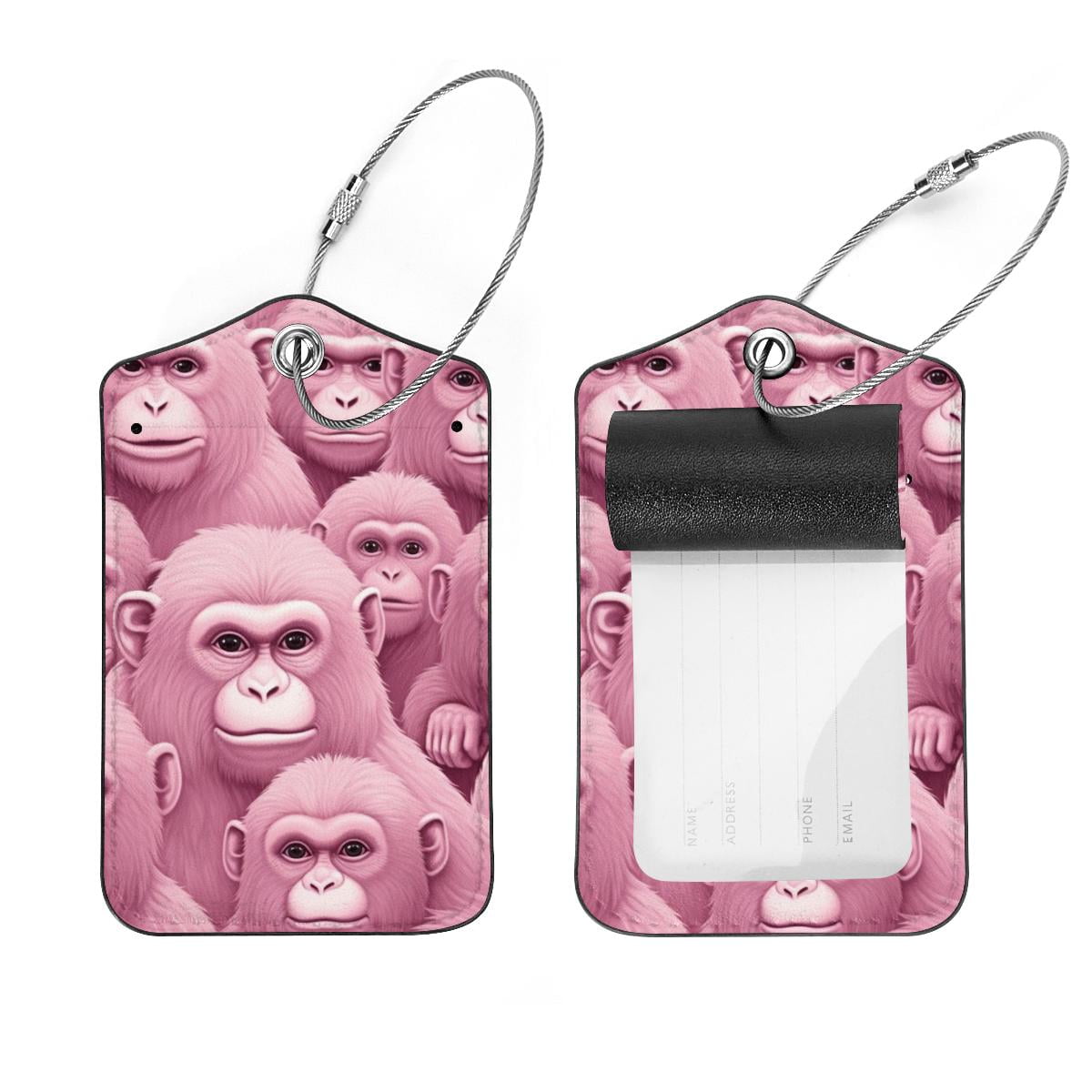 Pink Monkey Gorilla 2 Pack Luggage Tags Suitcases PU Leather Travel Bag ...