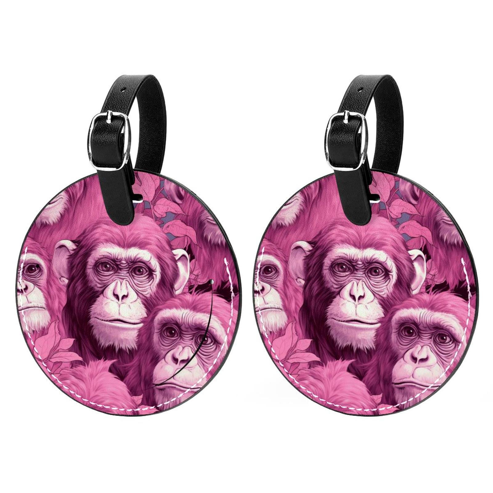 Pink Monkey Gorilla 2Pcs PU Leather Round Luggage Tags with Privacy ...