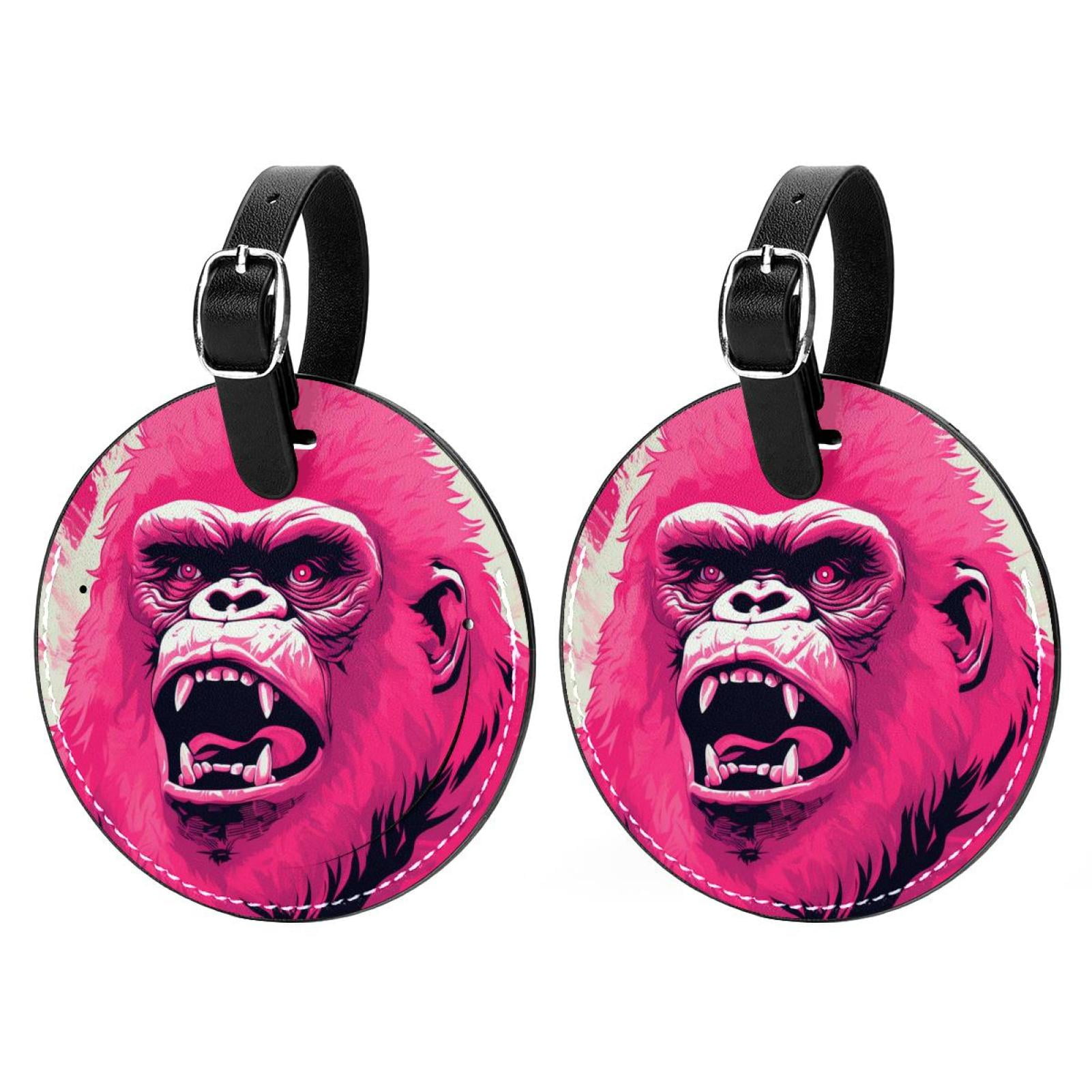 Pink Monkey Gorilla 2Pcs PU Leather Round Luggage Tags with Privacy ...