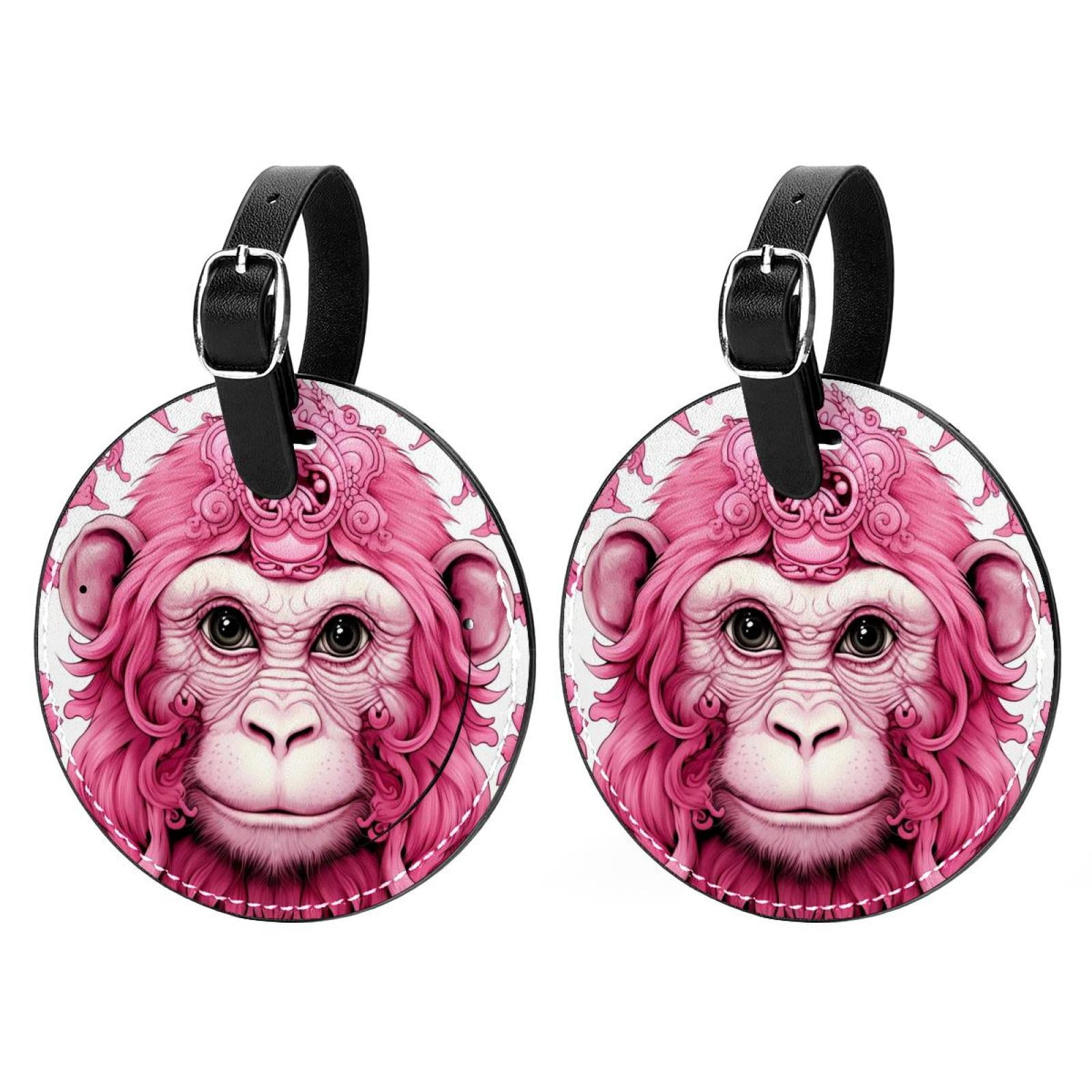 Pink Monkey Gorilla 2Pcs PU Leather Round Luggage Tags with Privacy ...