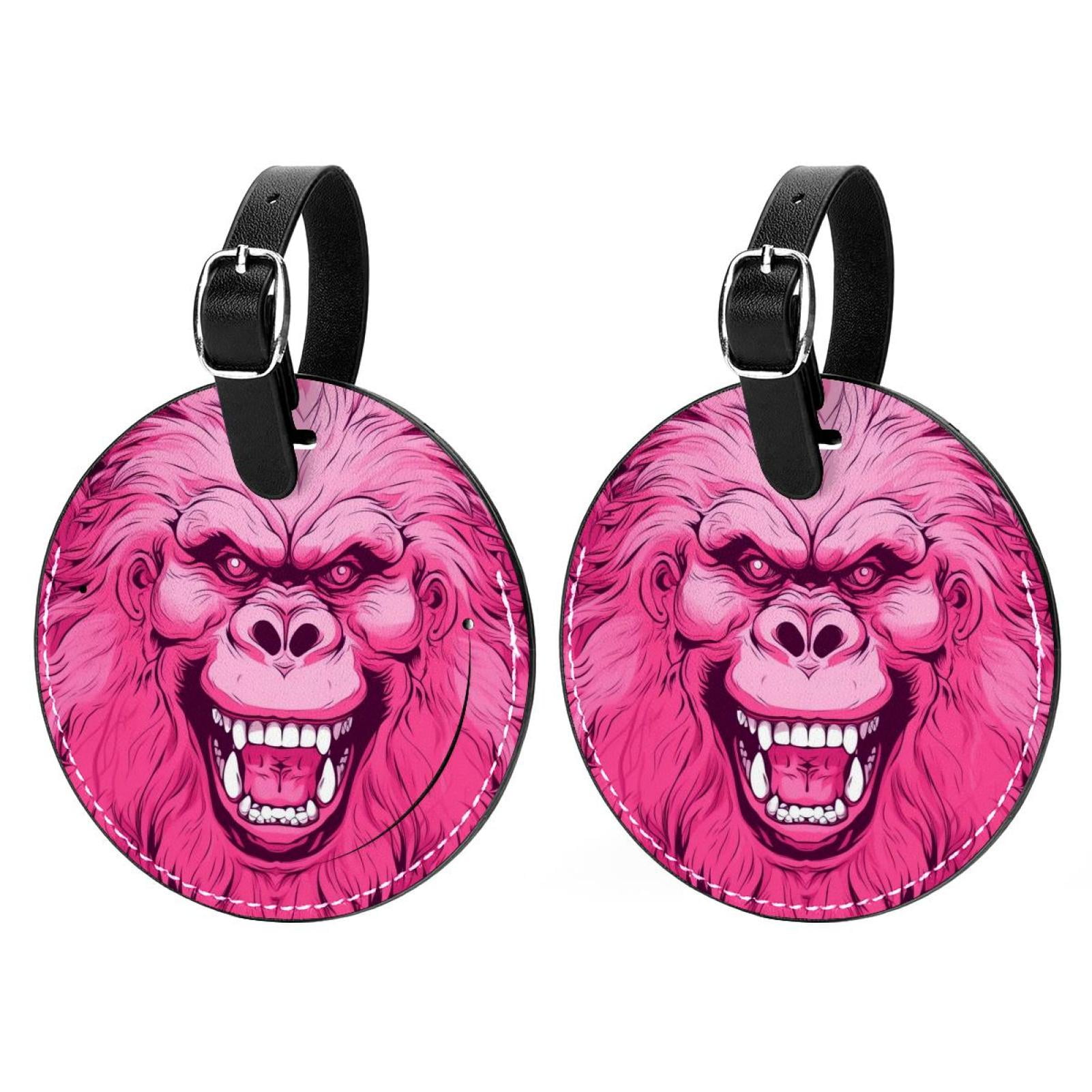Pink Monkey Gorilla 2Pcs PU Leather Round Luggage Tags with Privacy ...