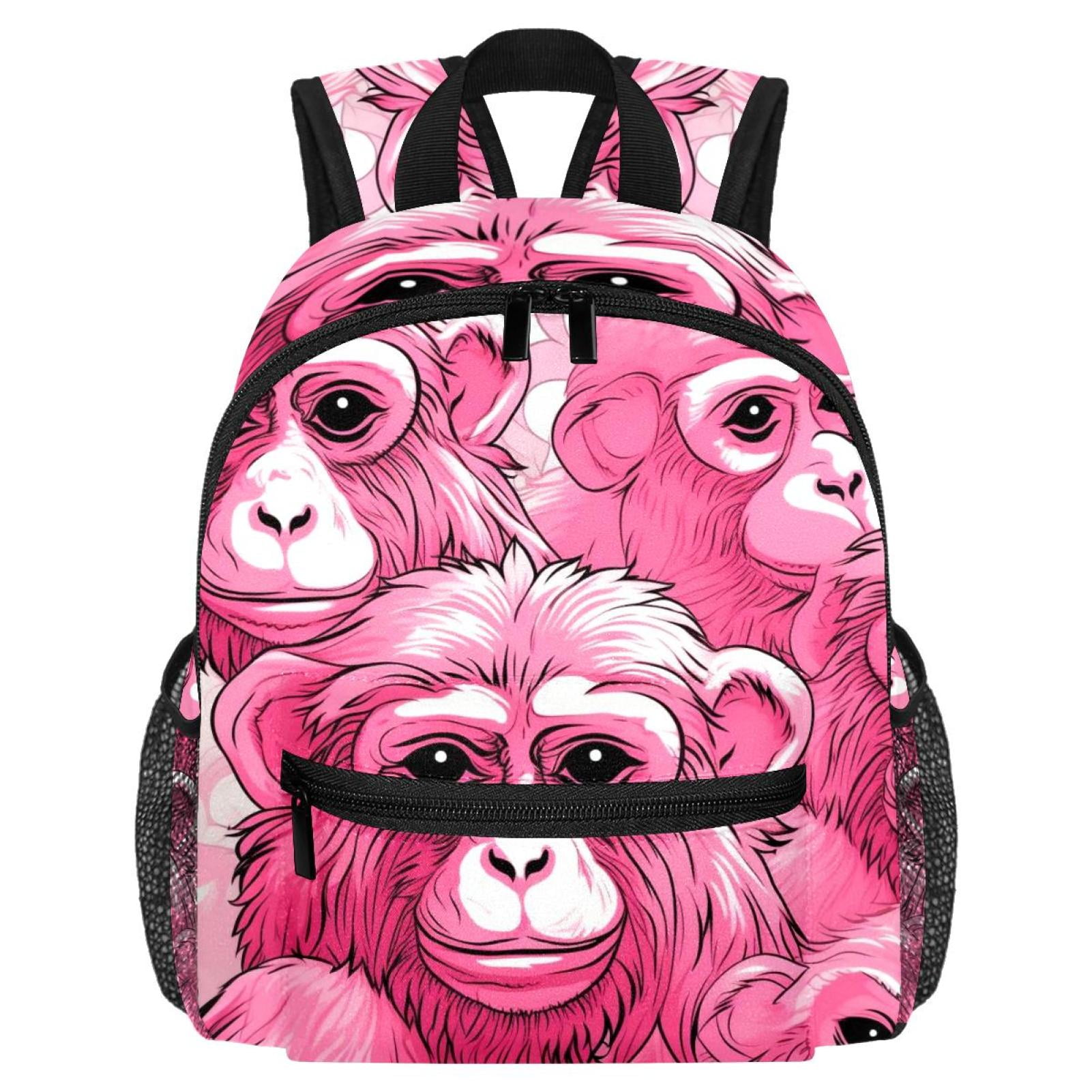 Pink Monkey Gorilla Airport Backpack Preppy Cute Mini Shoulder School ...