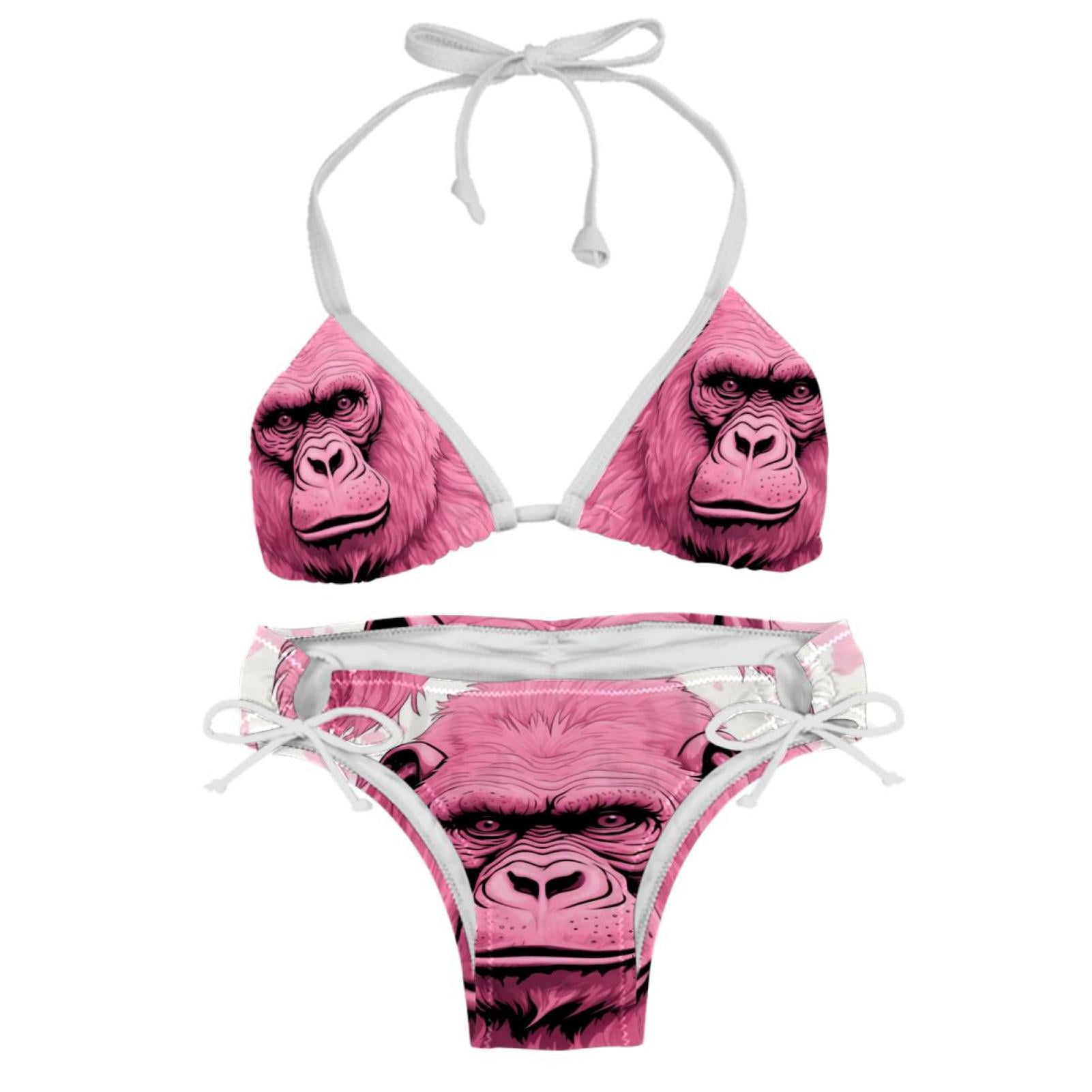 Pink Monkey Gorilla Detachable Sponge Adjustable Strap Bikini Set Two ...