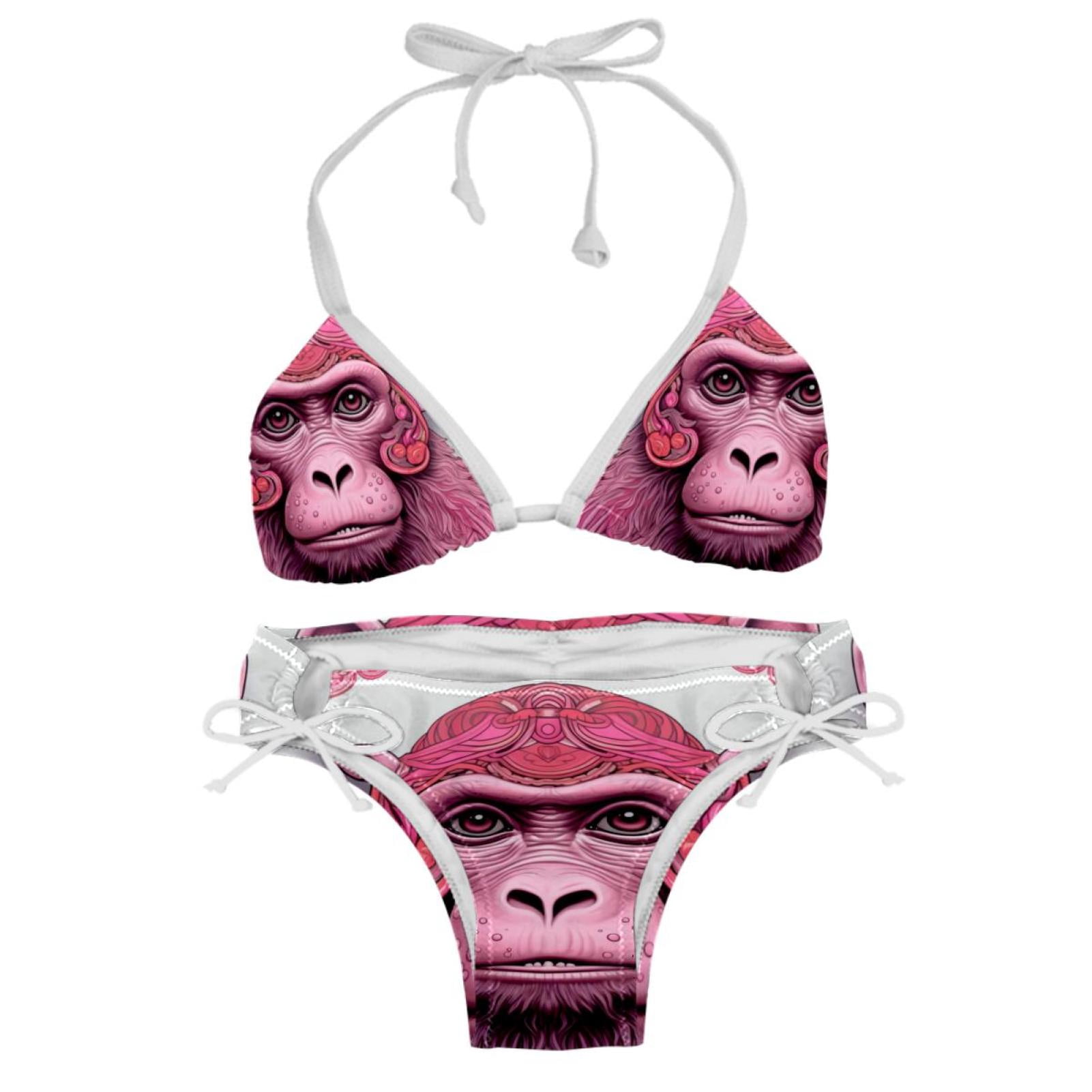 Pink Monkey Gorilla Detachable Sponge Adjustable Strap Bikini Set Two ...