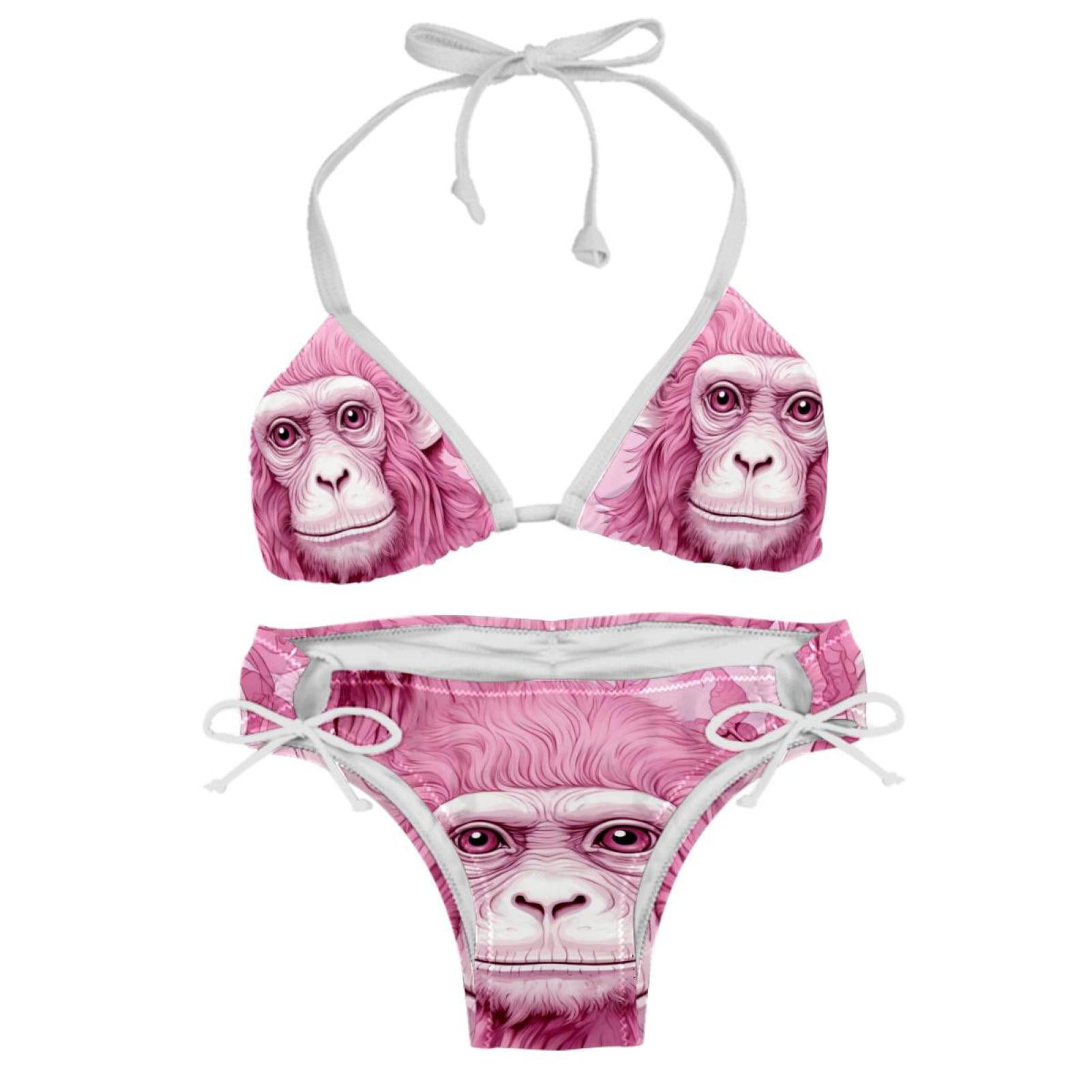 Pink Monkey Gorilla Detachable Sponge Bikini Set with Adjustable Strap ...