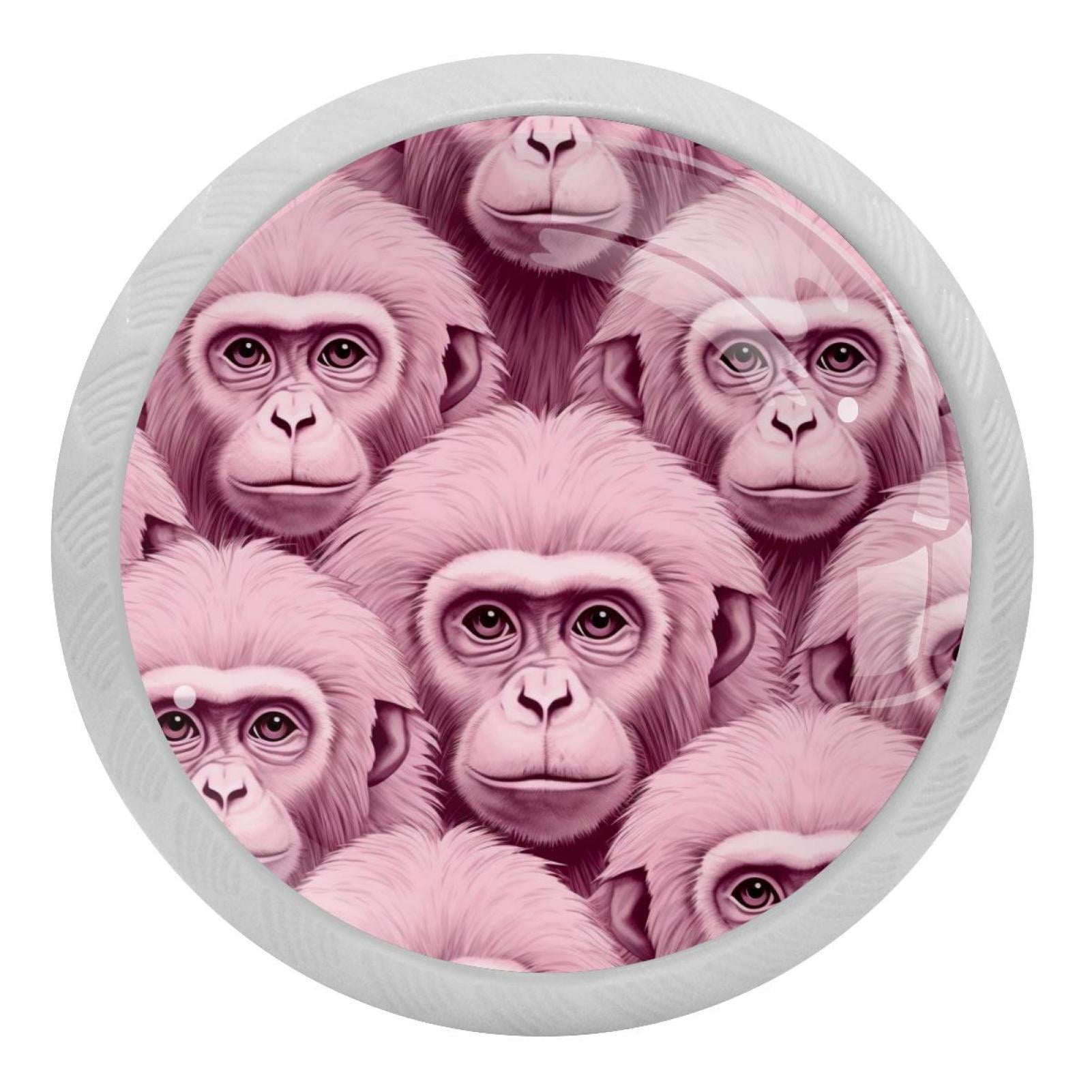 Pink Monkey Gorilla Pattern 4PCS Cabinet Knobs Pulls Fluorescent Drawer ...