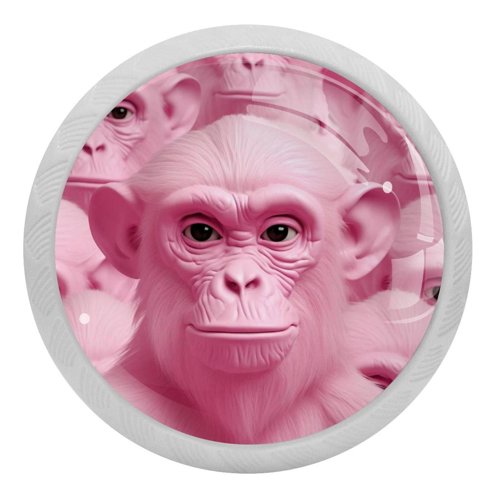 Pink Monkey Gorilla Pattern 4PCS Cabinet Knobs Pulls Fluorescent Drawer ...