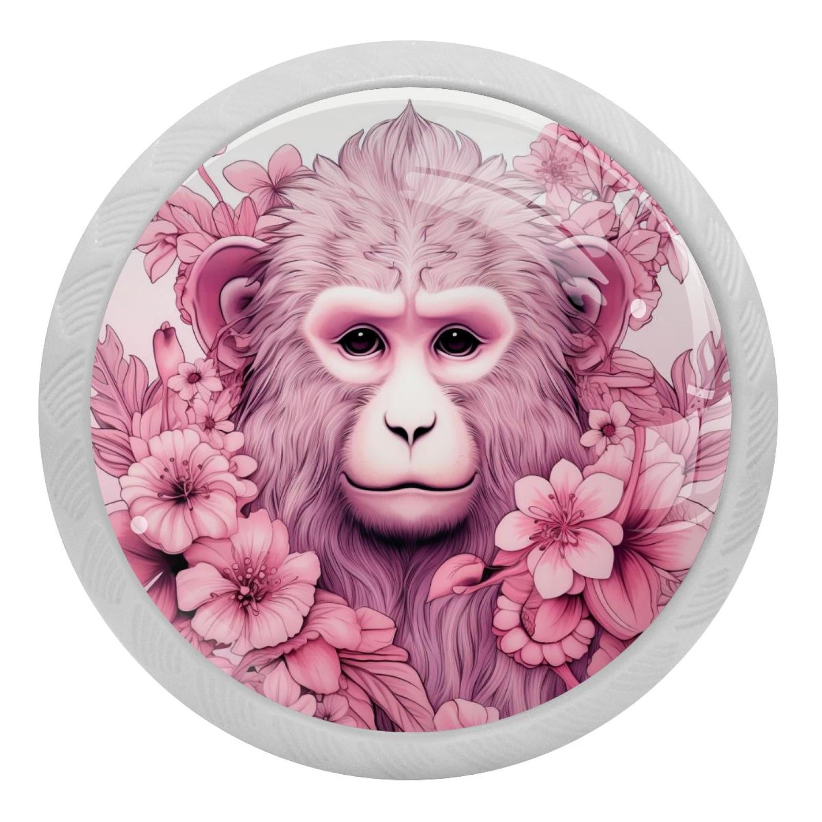 Pink Monkey Gorilla Pattern 4PCS Cabinet Knobs Pulls Fluorescent Drawer ...