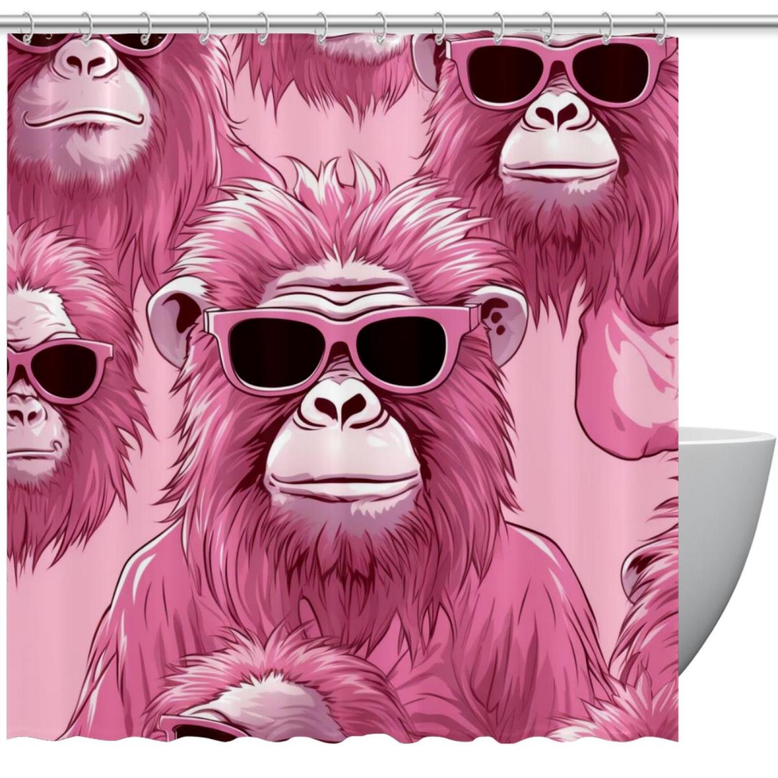 Pink Monkey Gorilla Pattern Waterproof Shower Curtain Textured Prints ...