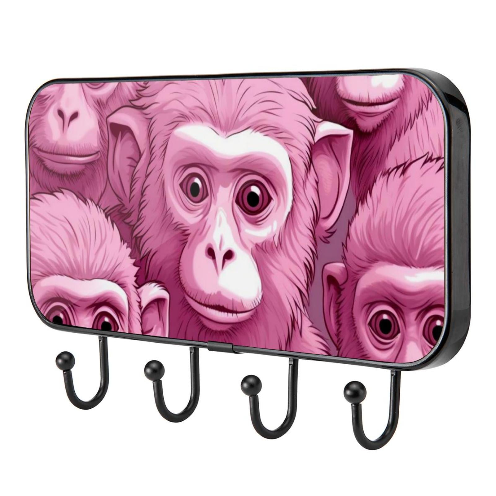 Pink Monkey Gorilla Self Adhesive Towel Coat Wood Iron Hooks for Home ...