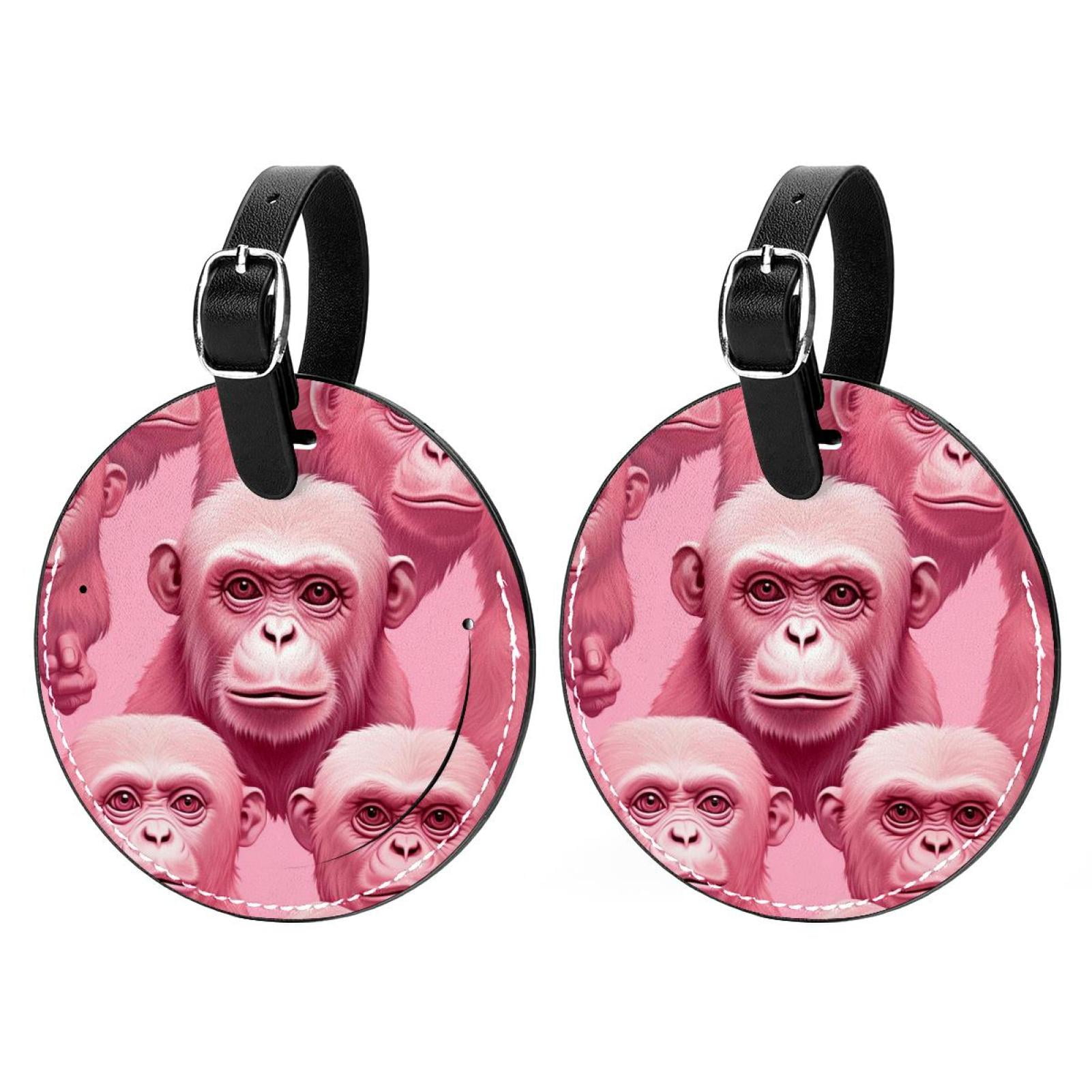 Pink Monkey Gorilla Set of 2pcs PU Leather Round Suitcase Tags with ...
