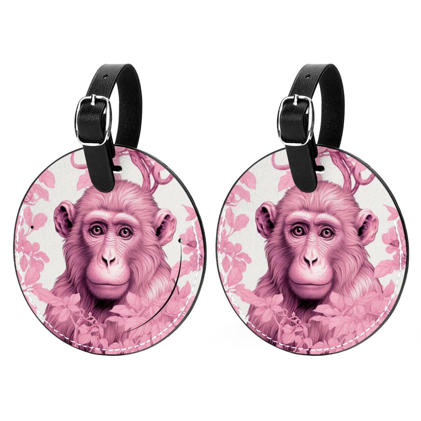 Pink Monkey Gorilla Set of 2pcs PU Leather Round Suitcase Tags with ...