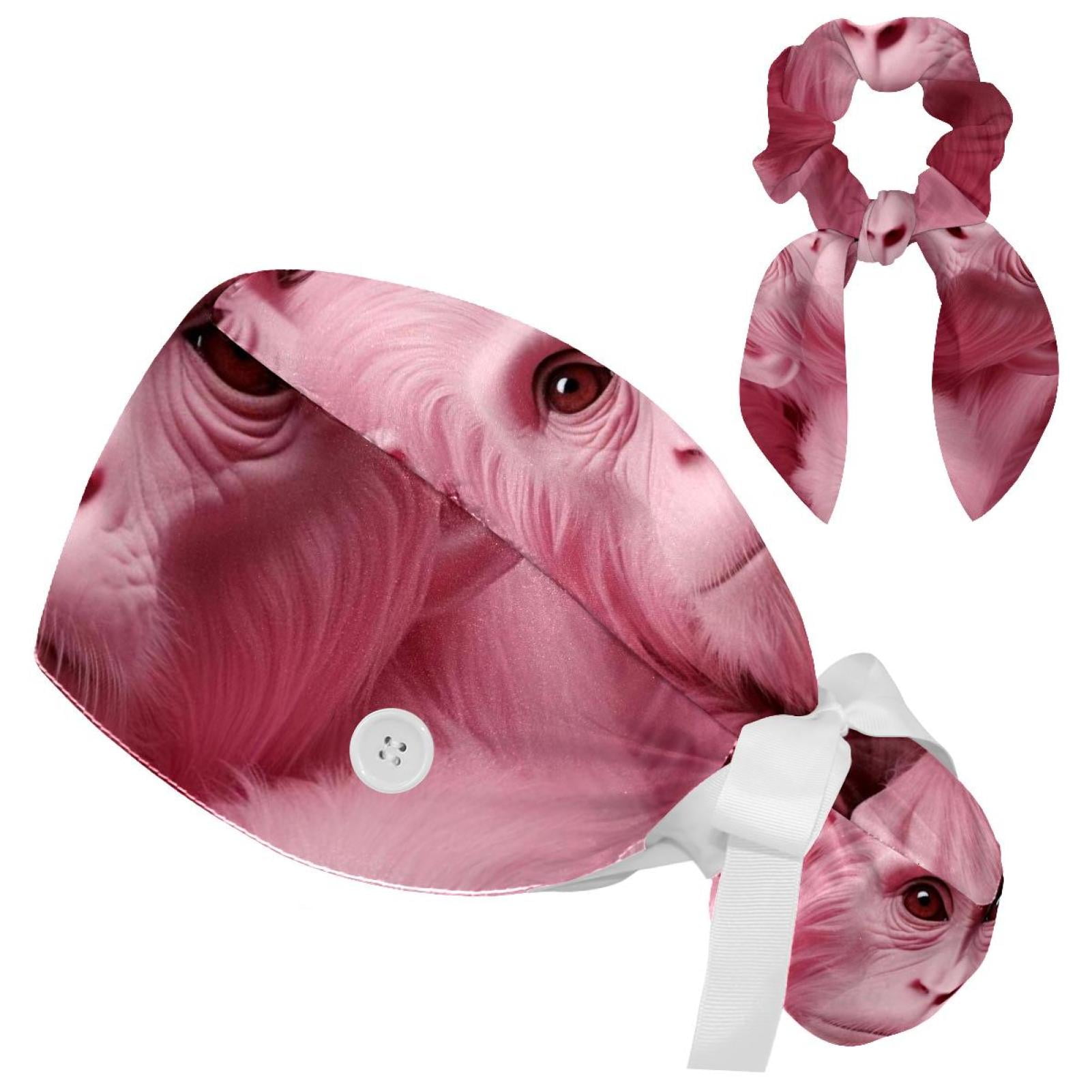 Pink Monkey Orangutan Surgical Cap with Bow Hair Matching Scrunchy/ Bow ...