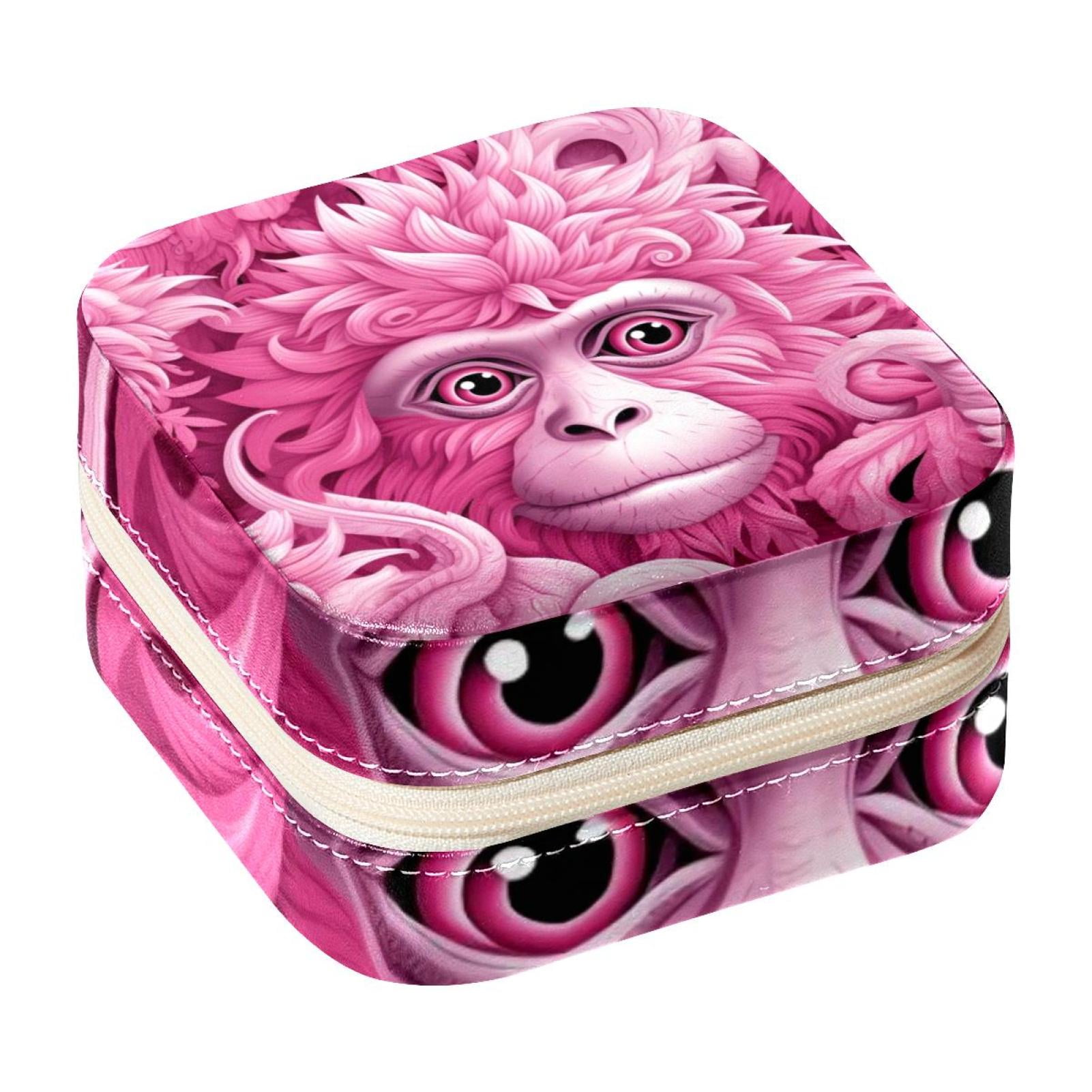 Pink Monkey Travel Portable Earring Organizer Decorative Box Necklace ...