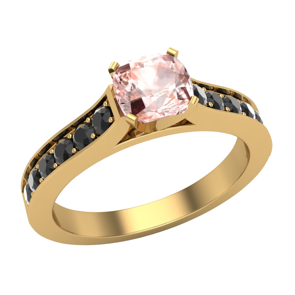 Pink Morganite Engagement Ring for Women Cushion Cut Morganite Black ...