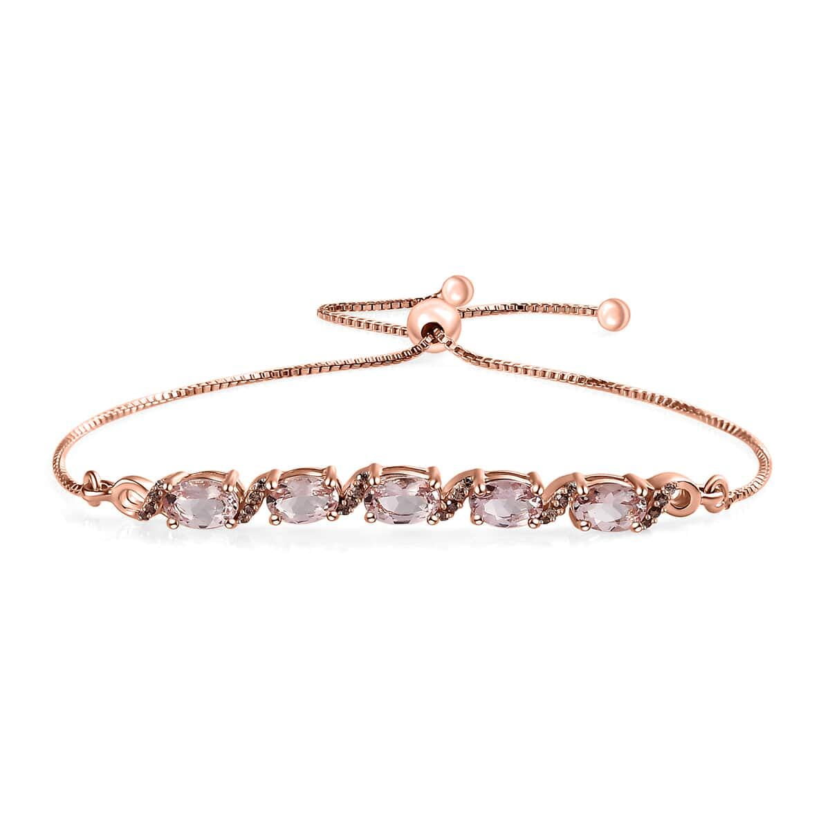 Pink Morganite and Champagne Diamond Bolo Bracelet in Vermeil Rose Gold ...