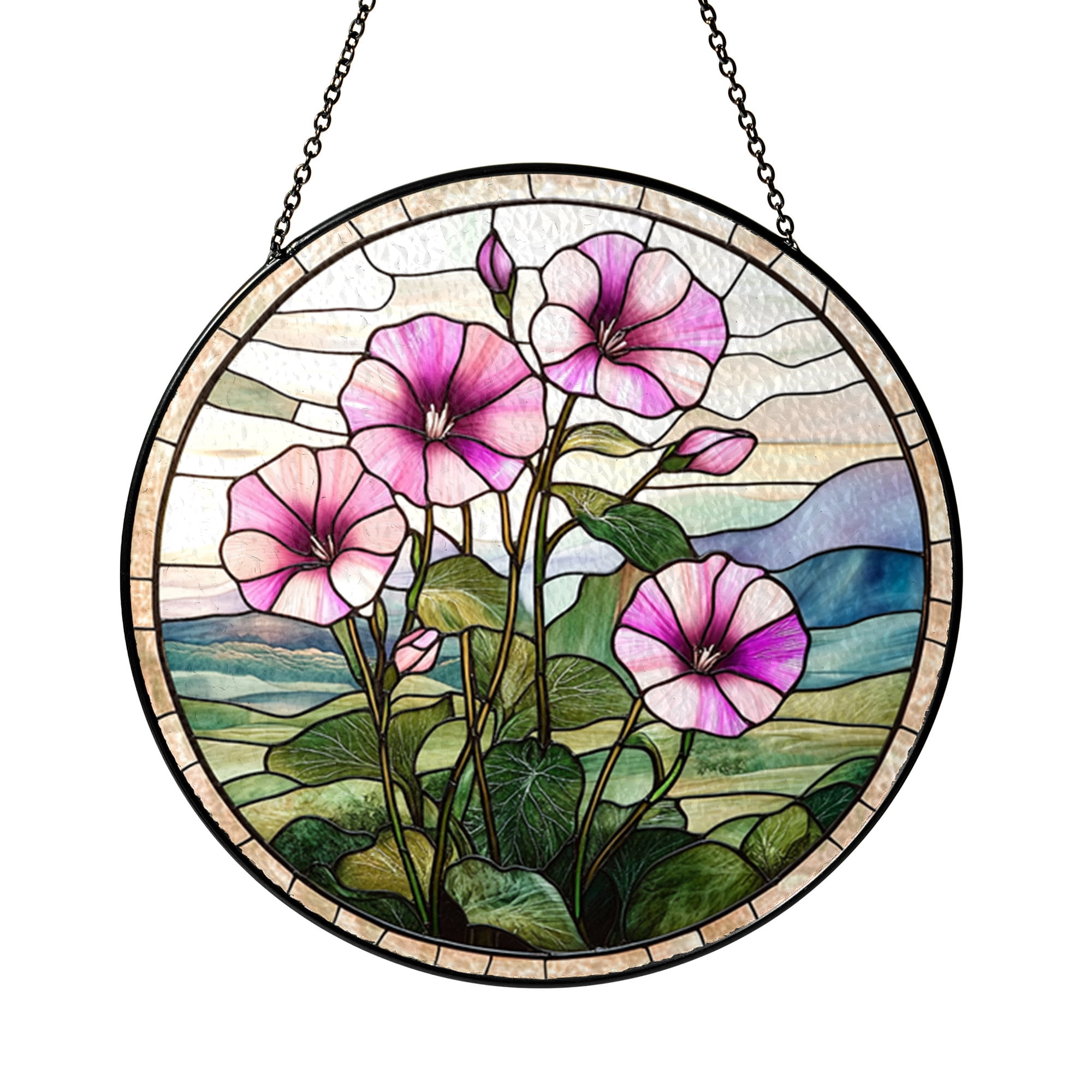 Pink Morning Glory Stained Glass Style Round Suncatcher – Floral Window ...