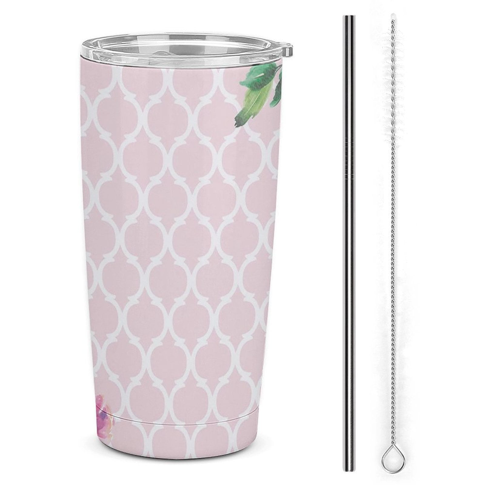 Pink Moroccan Pattern Spring Flower Bloom 20oz Tumbler with Straw ...