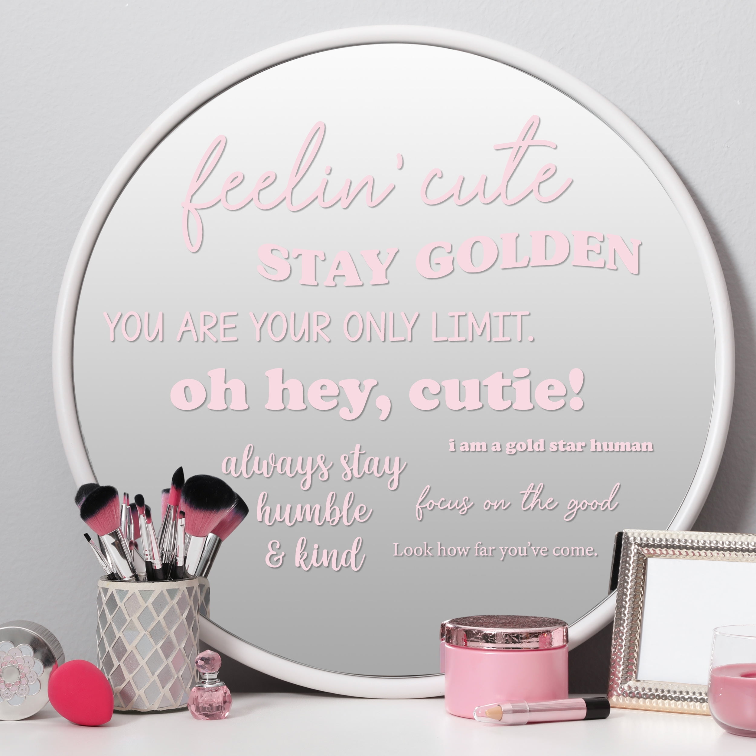 Pink Motivational Mirror Decals - Set of 8 Inspiring Quotes Wall Decals ...