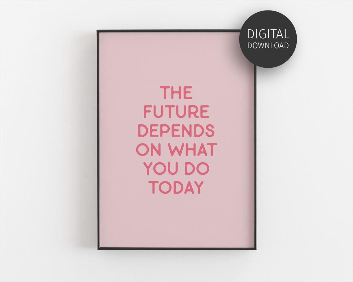 Pink Motivational Wall Art Poster, Girly Retro Home Office Decor ...