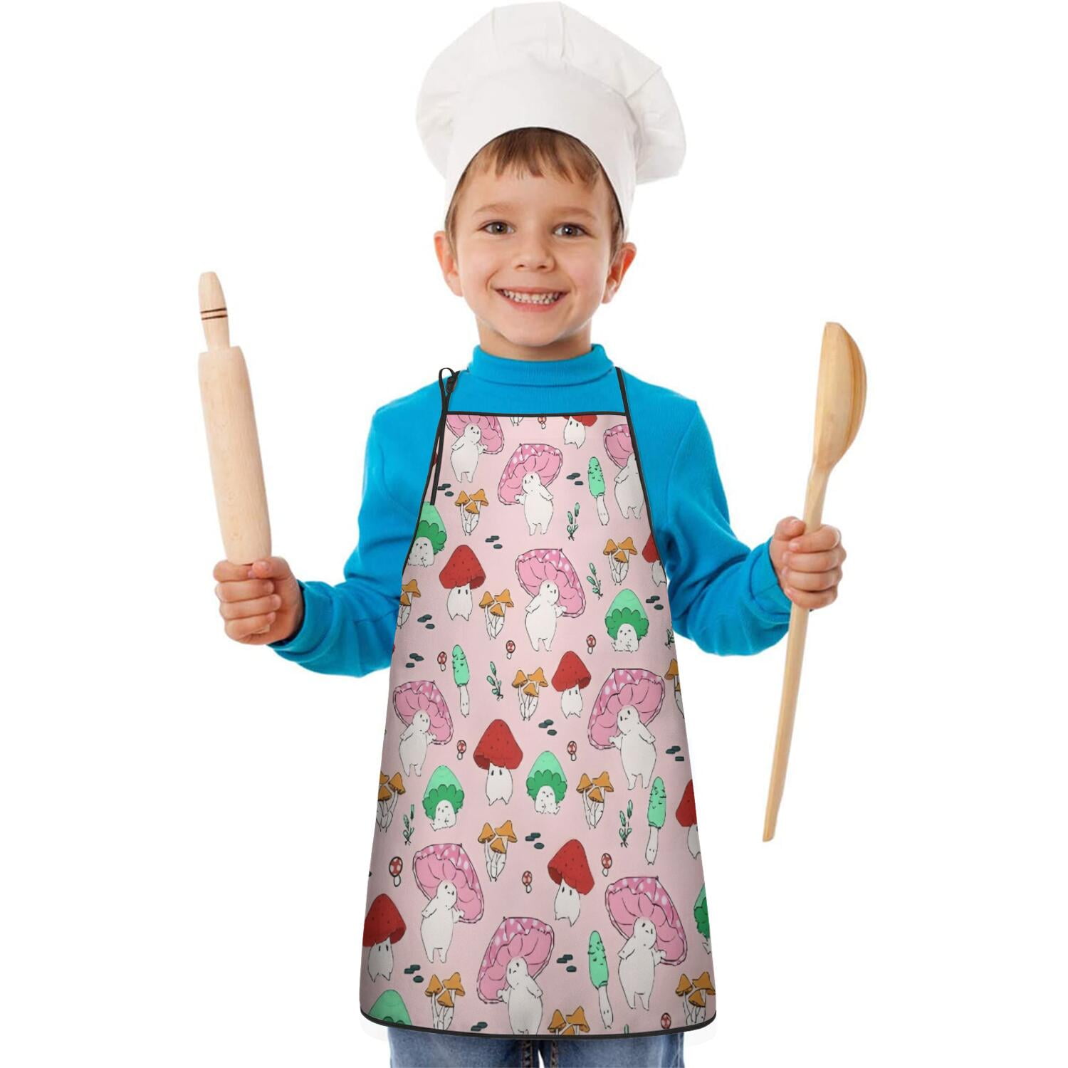 Pink Mushroom Cartoon Light Pattern Kids Aprons for Girls and Boys ...