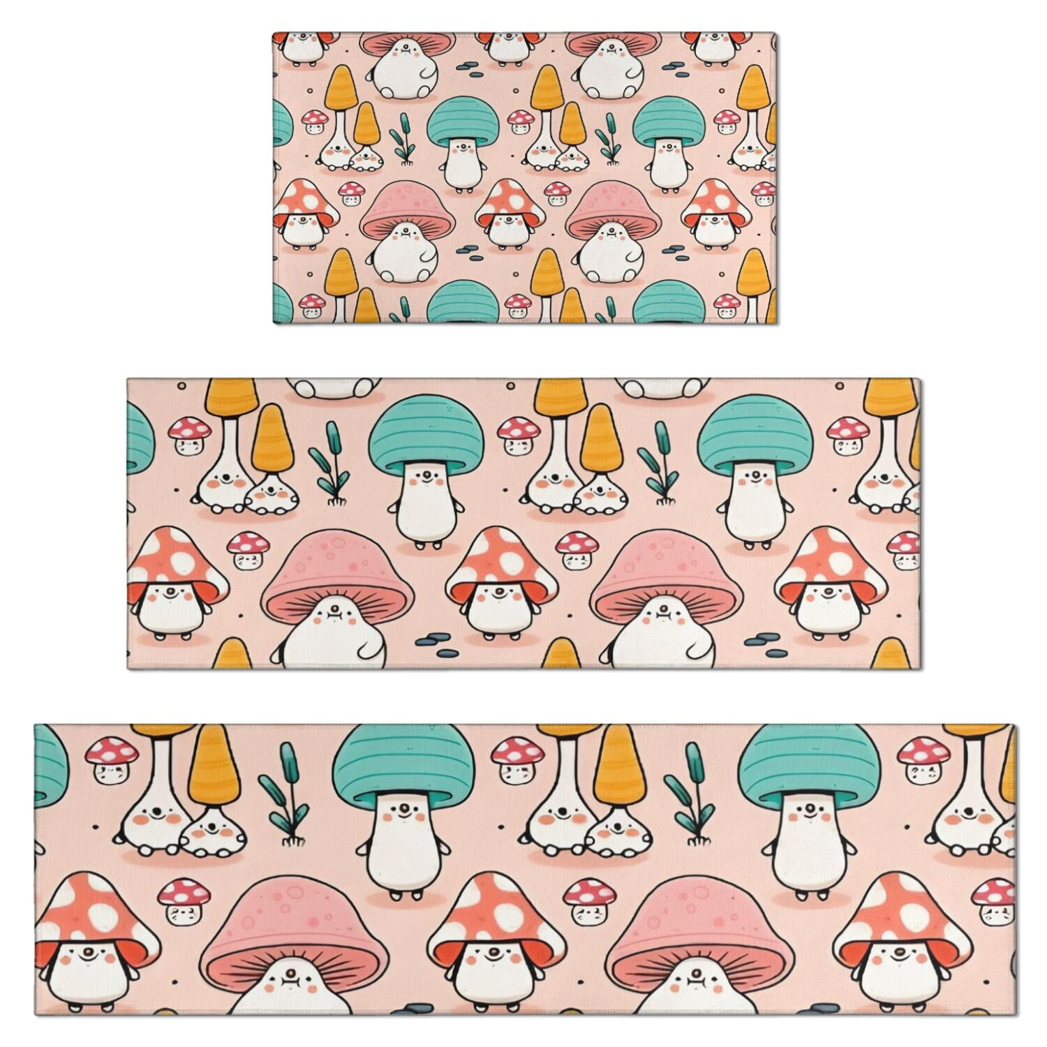 Pink Mushroom Cartoon Light Pattern Kitchen Rugs Sets Of 3,Kitchen ...