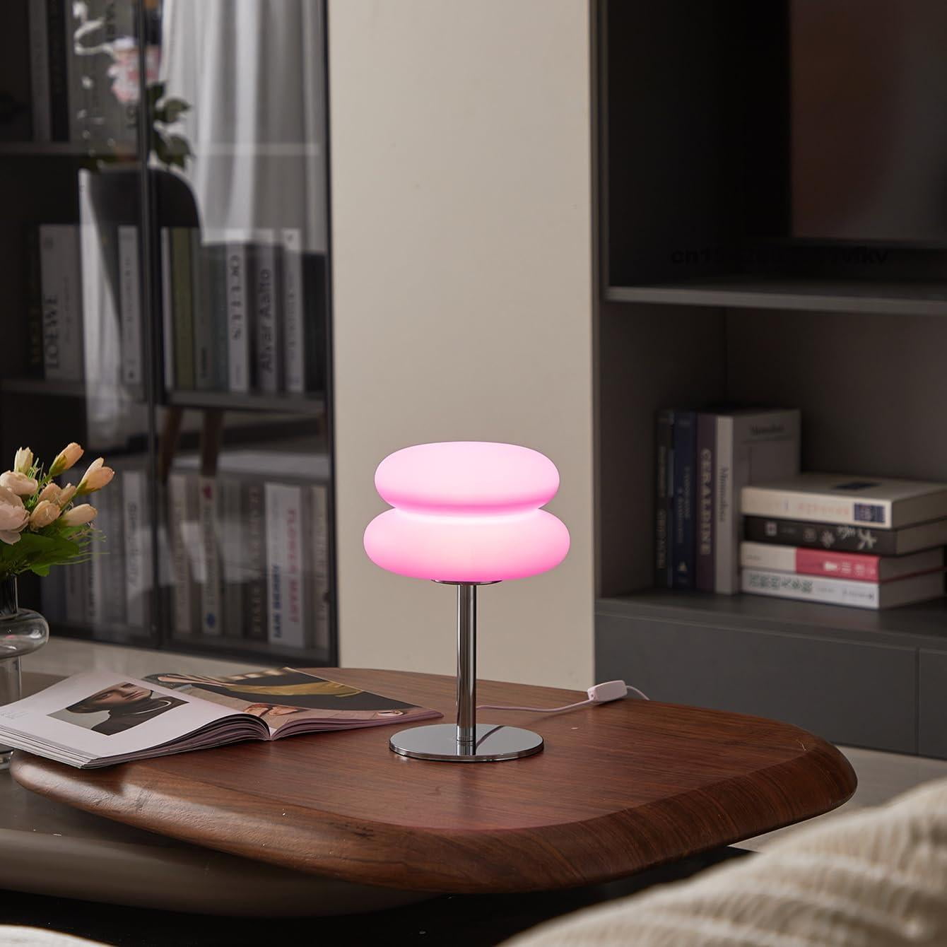 Pink Mushroom Lamp, Mid Century Modern Lamp for Nightstand, Dimmable Retro Egg Tart Bedside ...