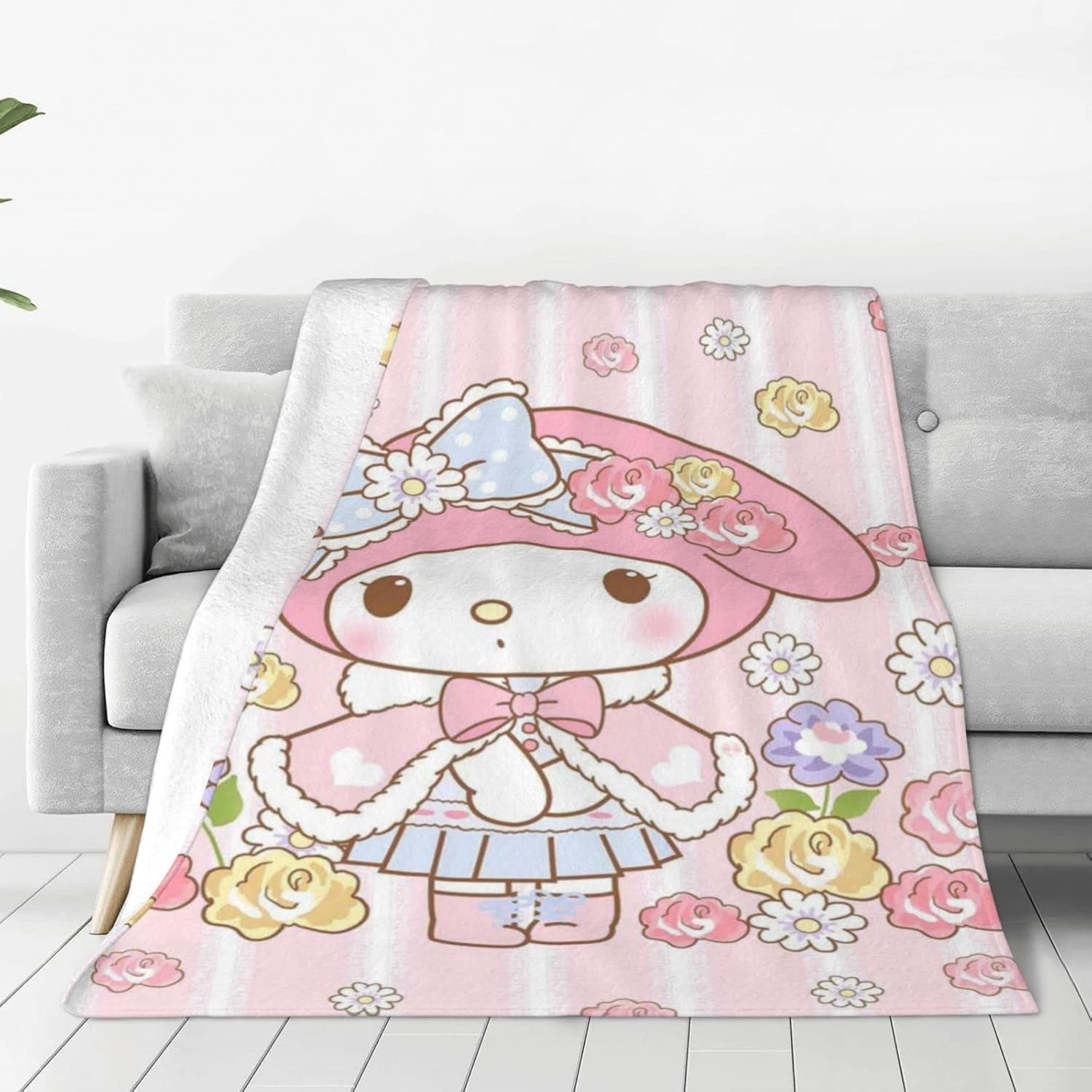Pink My Bunny Melody Blanket for Girls Cartoon Anime Rabbit Pattern ...