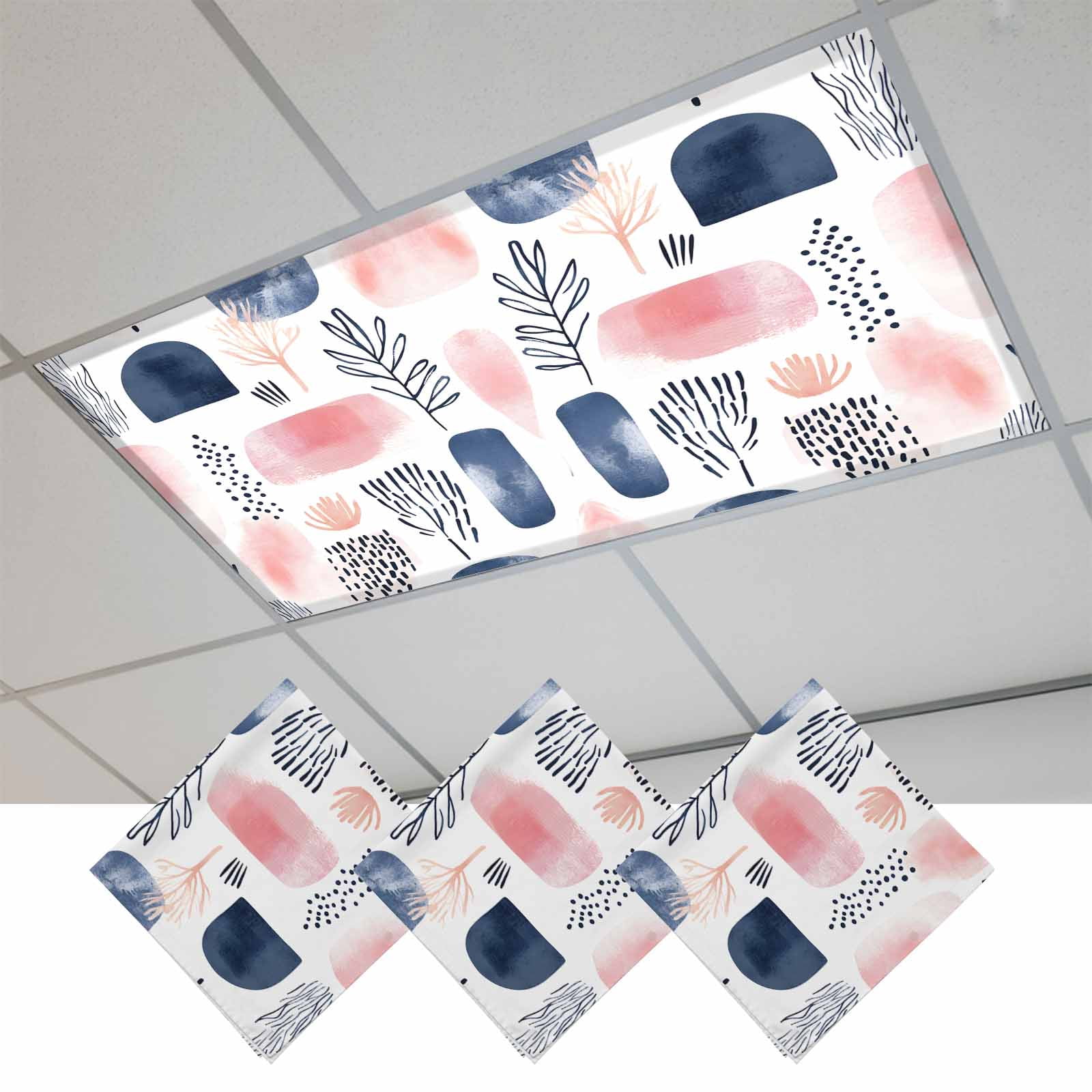 Pink Navy Blue Abstract Art Magnetic Fluorescent Light Covers for ...