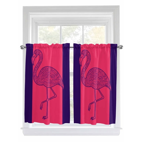 Pink Navy Blue Flamingo Kitchen Curtains 45 Inches length, Summer Beach ...