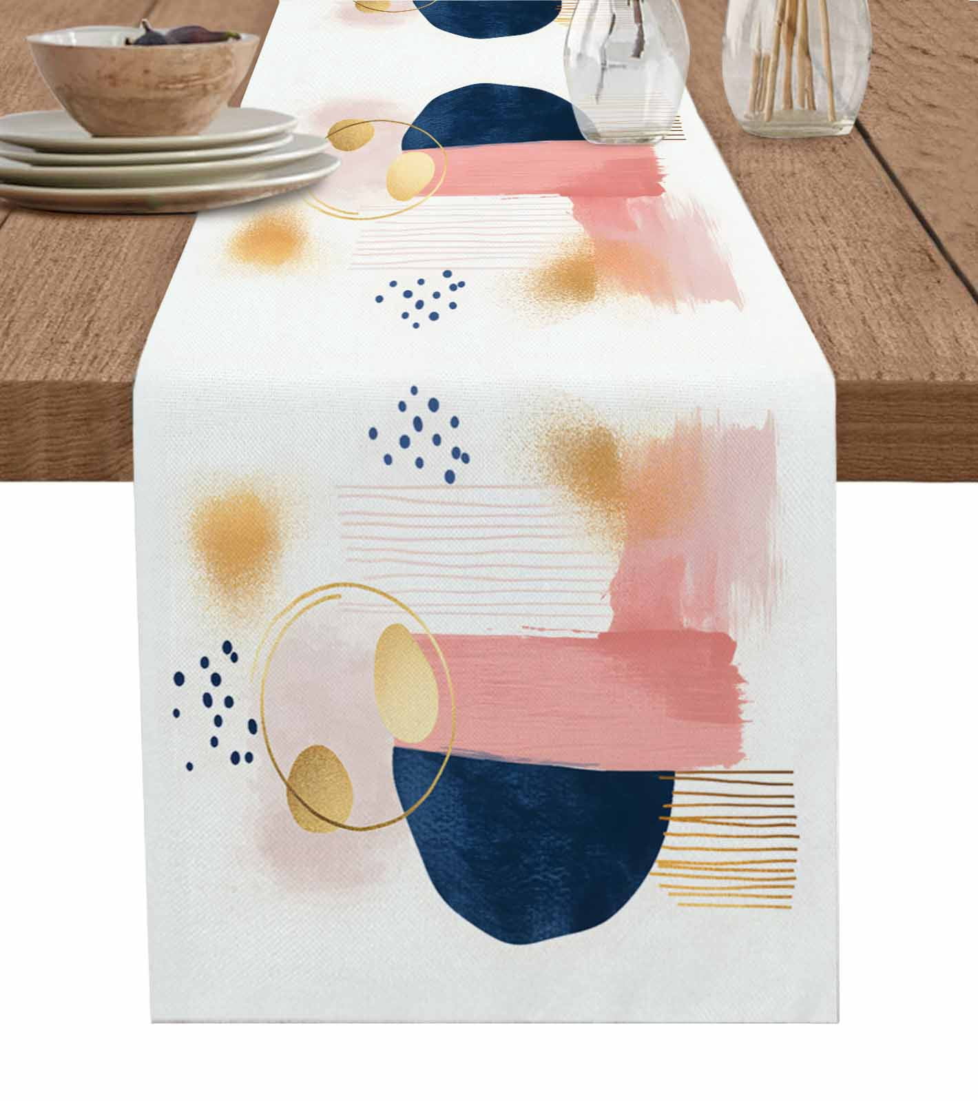 Pink Navy Blue Yellow Burlap Cotton Table Runner 13x70 Inches Long ...