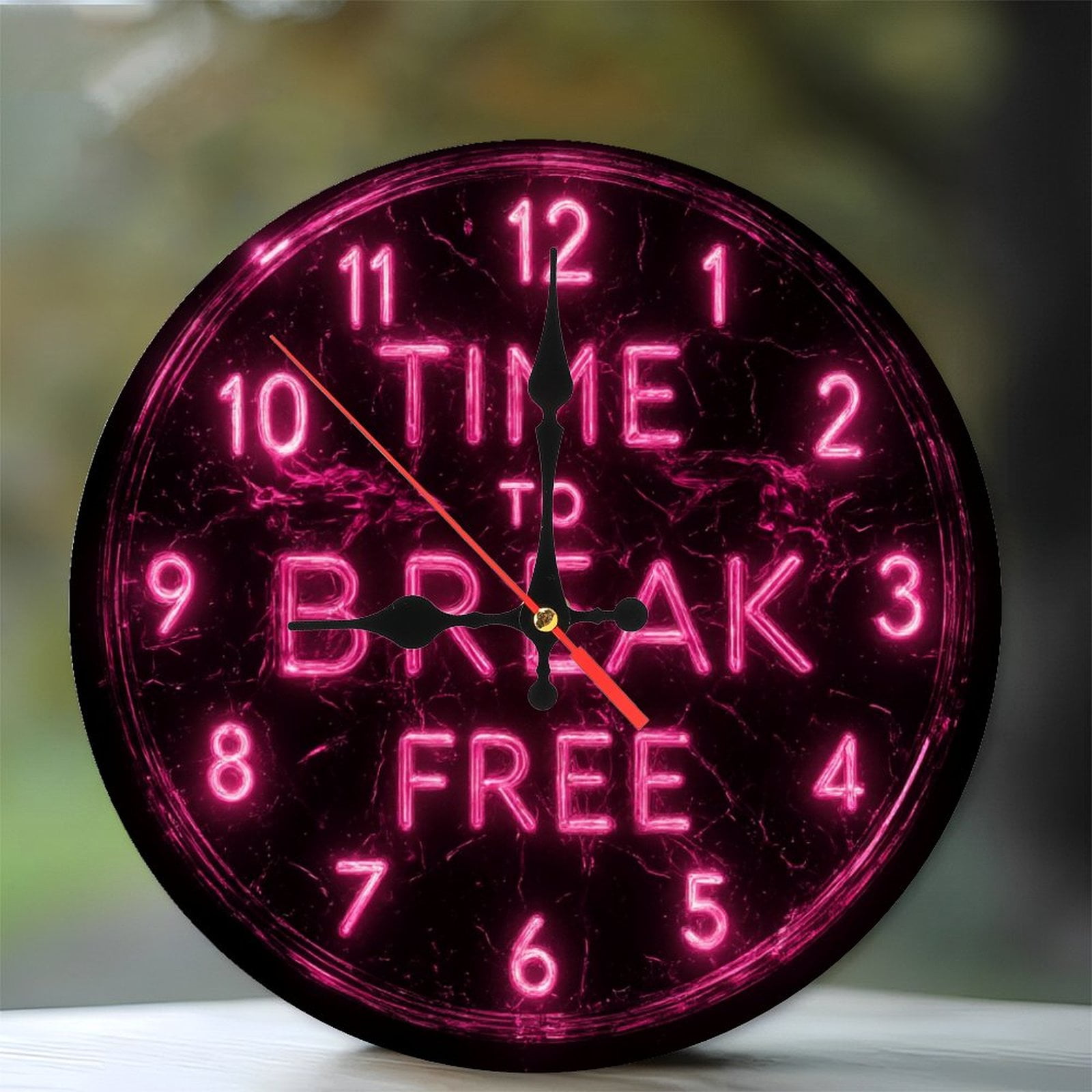 Pink Neon Clock Time To Break Freedom Wall Decor 10-Inch Silent Wooden ...