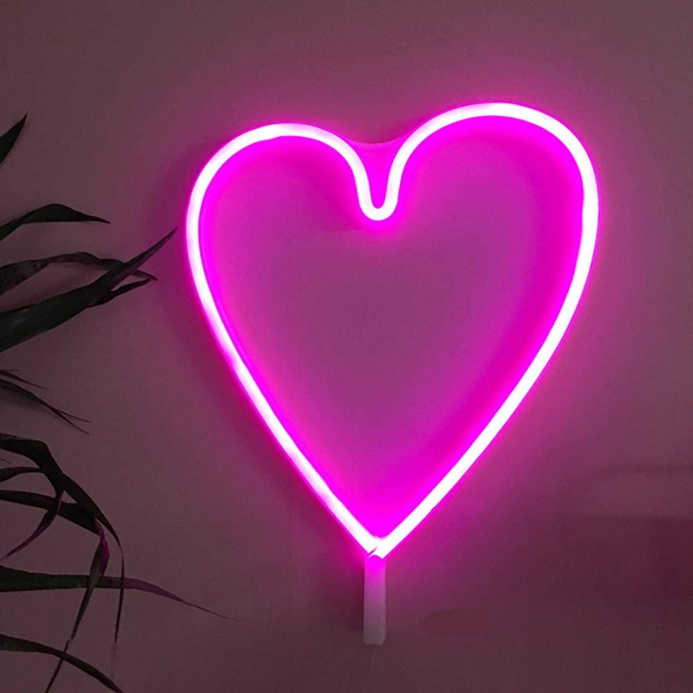 Pink Neon Night Light Heart Shaped USB & Battery Powered Heart Marquee ...