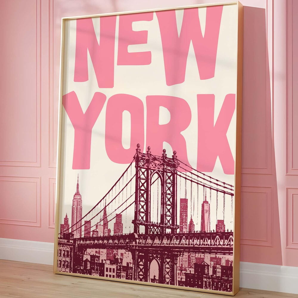 Pink New York NYC Skyline Manhattan Girly Travel Poster - Walmart.com