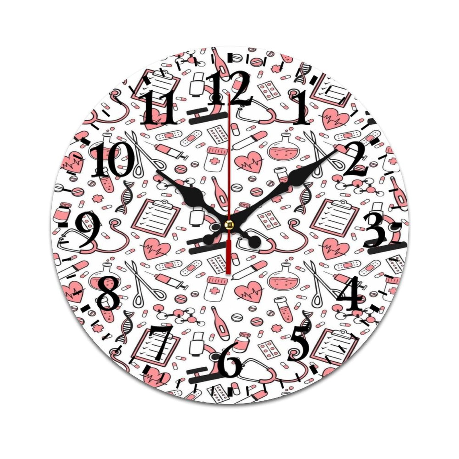Pink Nurse Tool Background Wall Clock Modern Design Clocks Wall Hanging ...