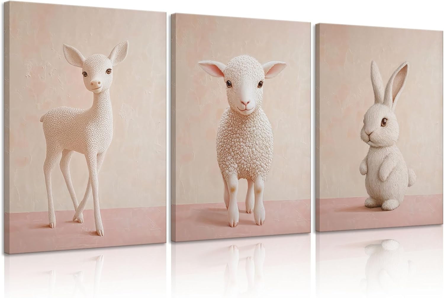 Pink Nursery Animal Canvas Wall Art Baby Room Cute Posters Prints Pink ...