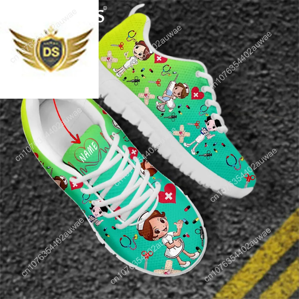 Pink Nursing Shoes Ladies Flats Sneakers Cute Cartoon Nurse/Doctor ...