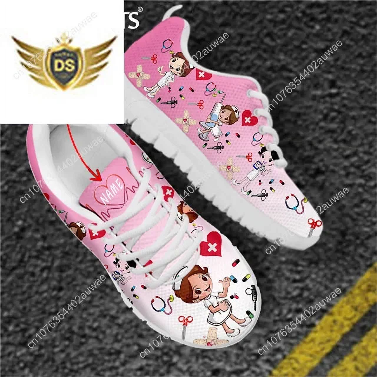 Pink Nursing Shoes Ladies Flats Sneakers Cute Cartoon Nurse/Doctor ...