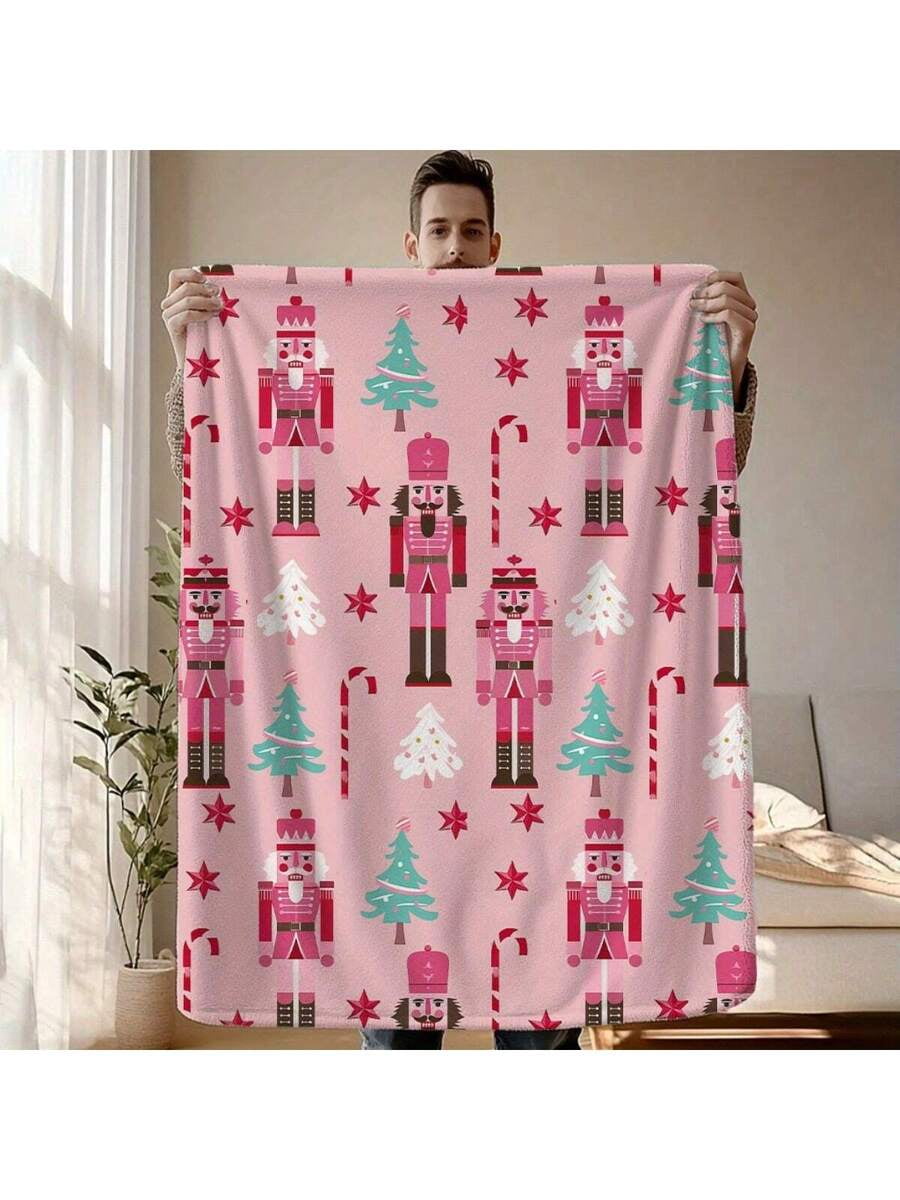 Pink Nutcracker Soldier Blanket: Soft Light Pink with Gold Stripes ...